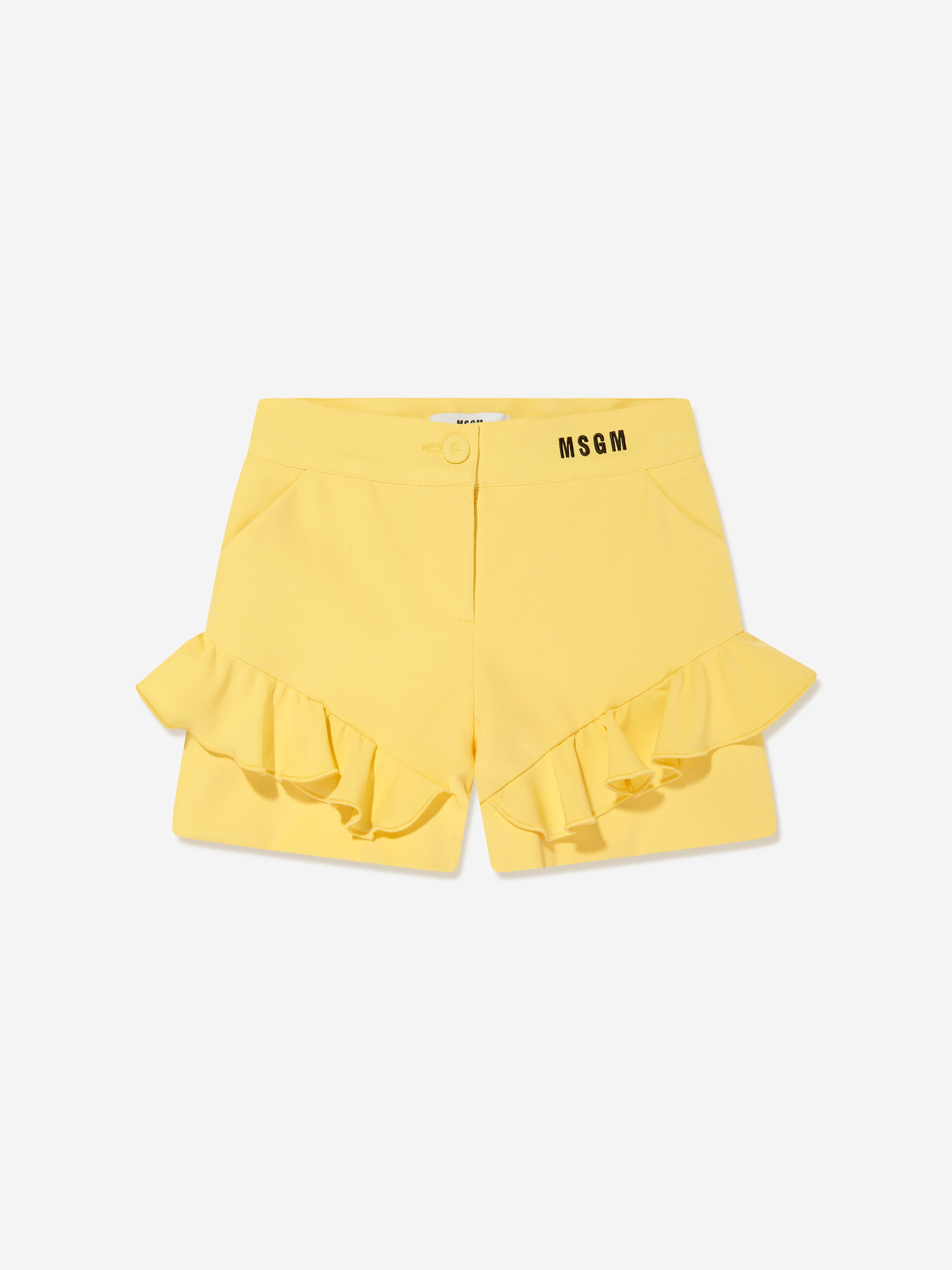 MSGM Girls Technical Fabric Shorts in Yellow | Childsplay Clothing