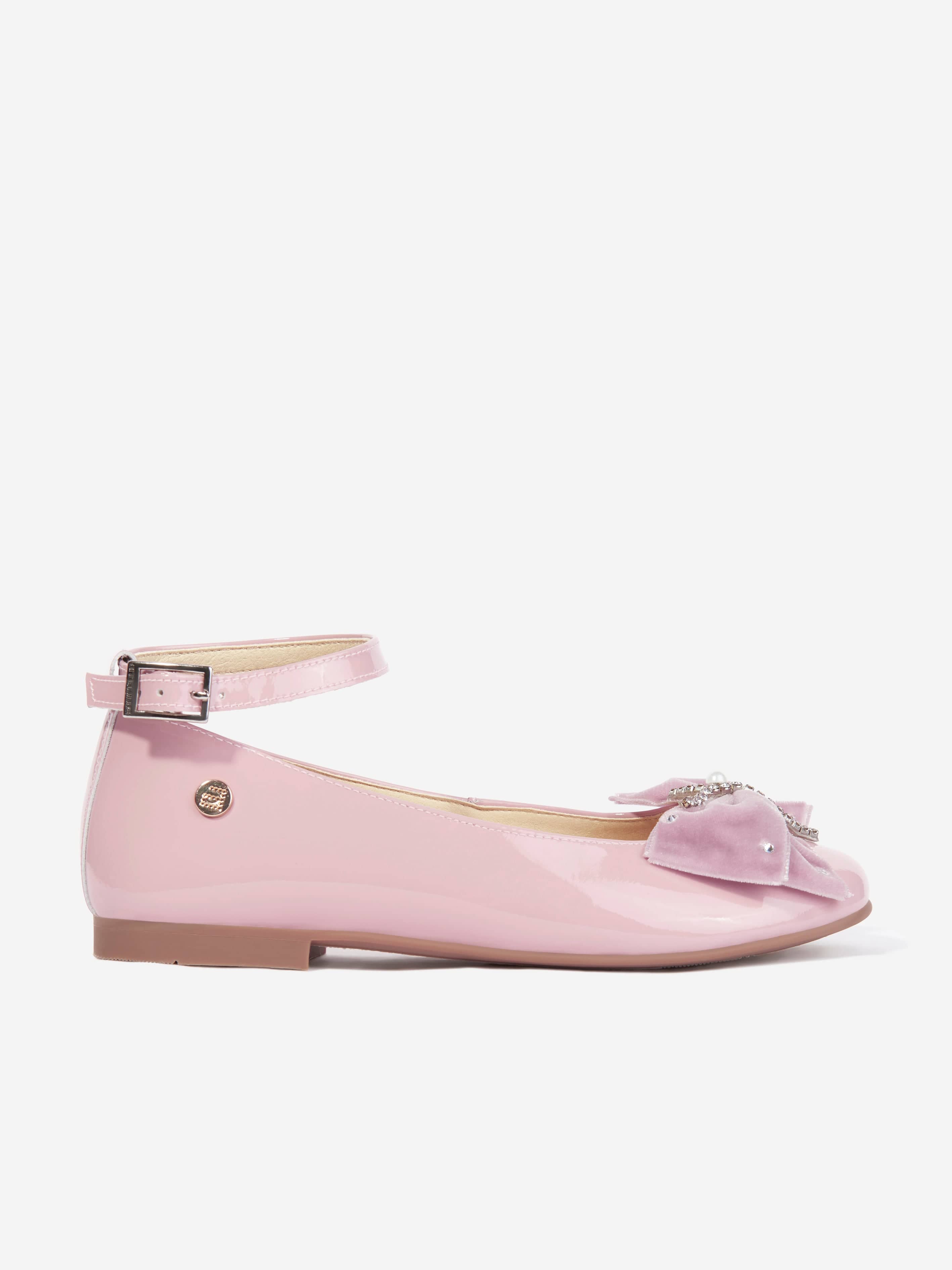 Andanines Girls Patent Leather Bow Ankle Strap Shoes in Pink ...