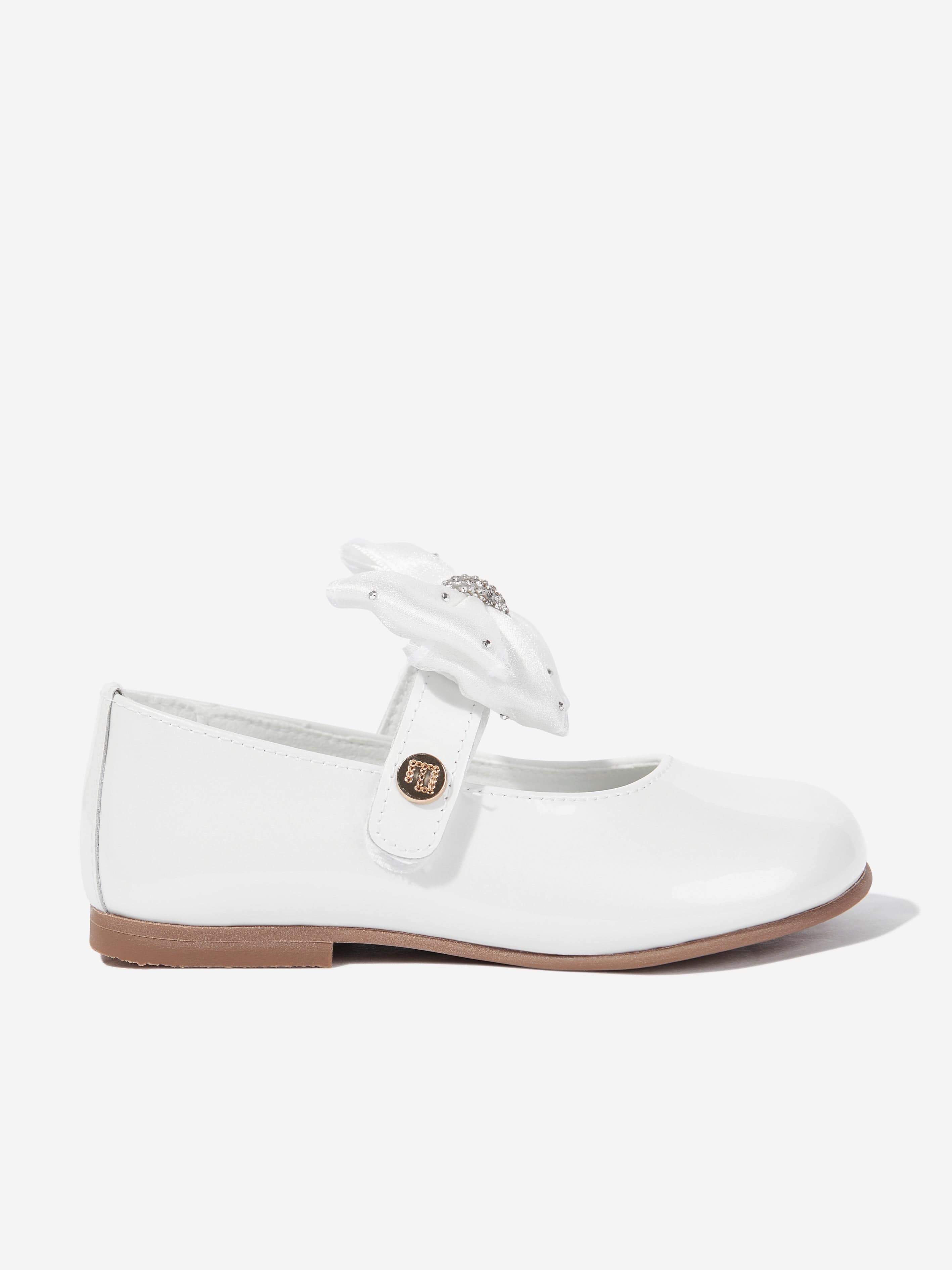 Andanines Girls Patent Leather Bow Shoes in White | Childsplay Clothing