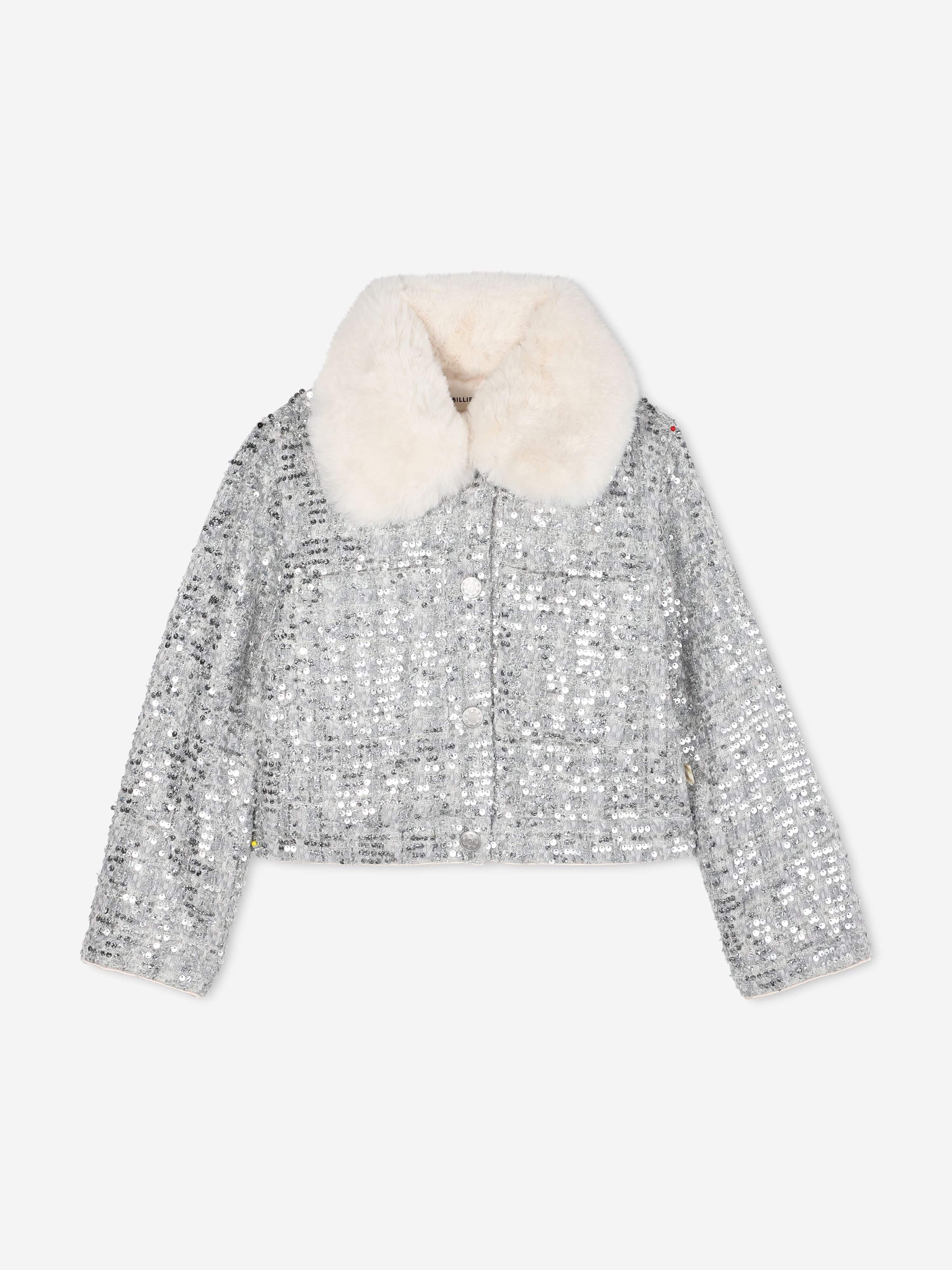 Billieblush Girls Tweed Sequin Jacket in Silver | Childsplay Clothing