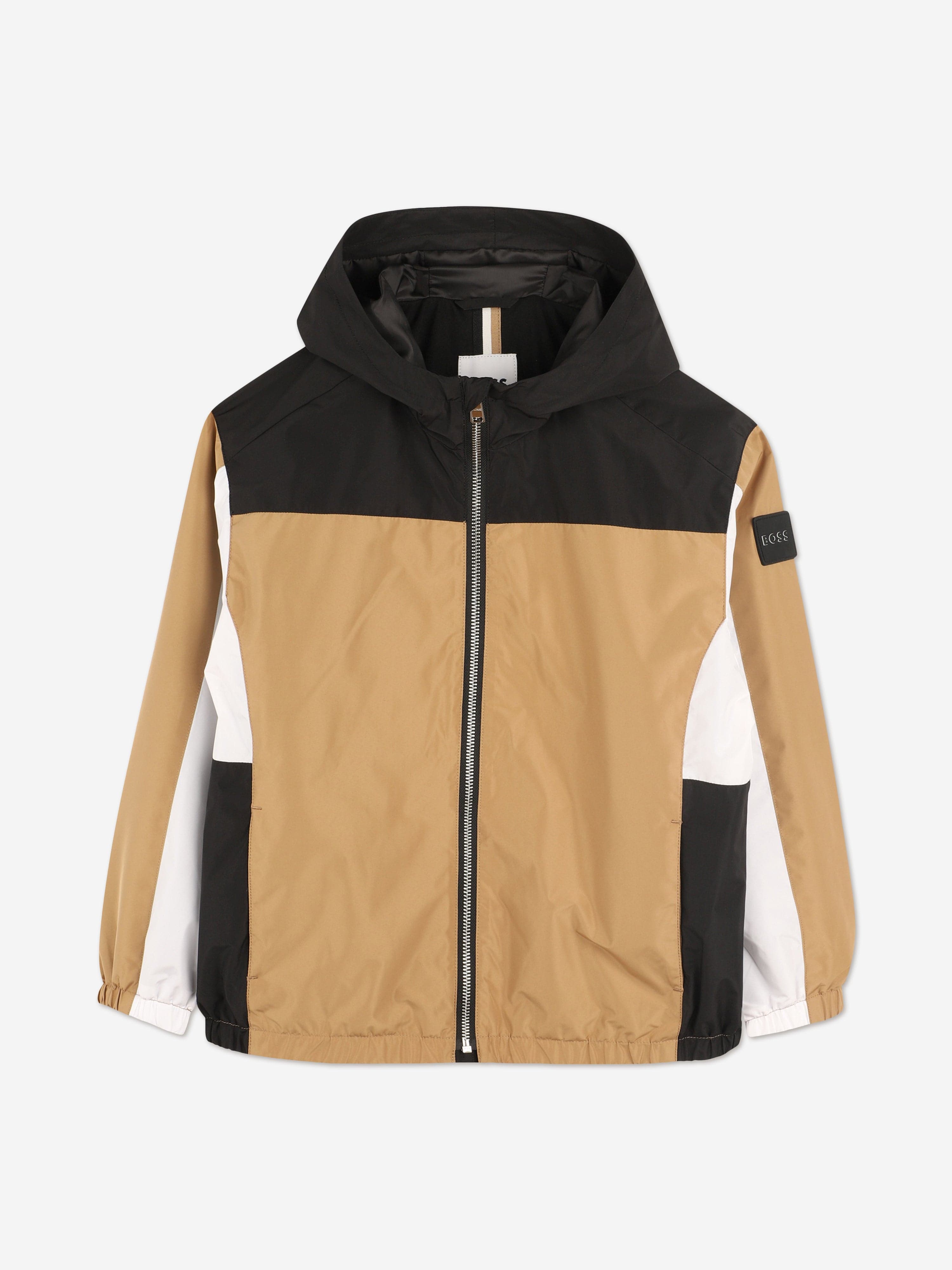 BOSS Boys Hooded Windbreaker Jacket in Brown | Childsplay Clothing