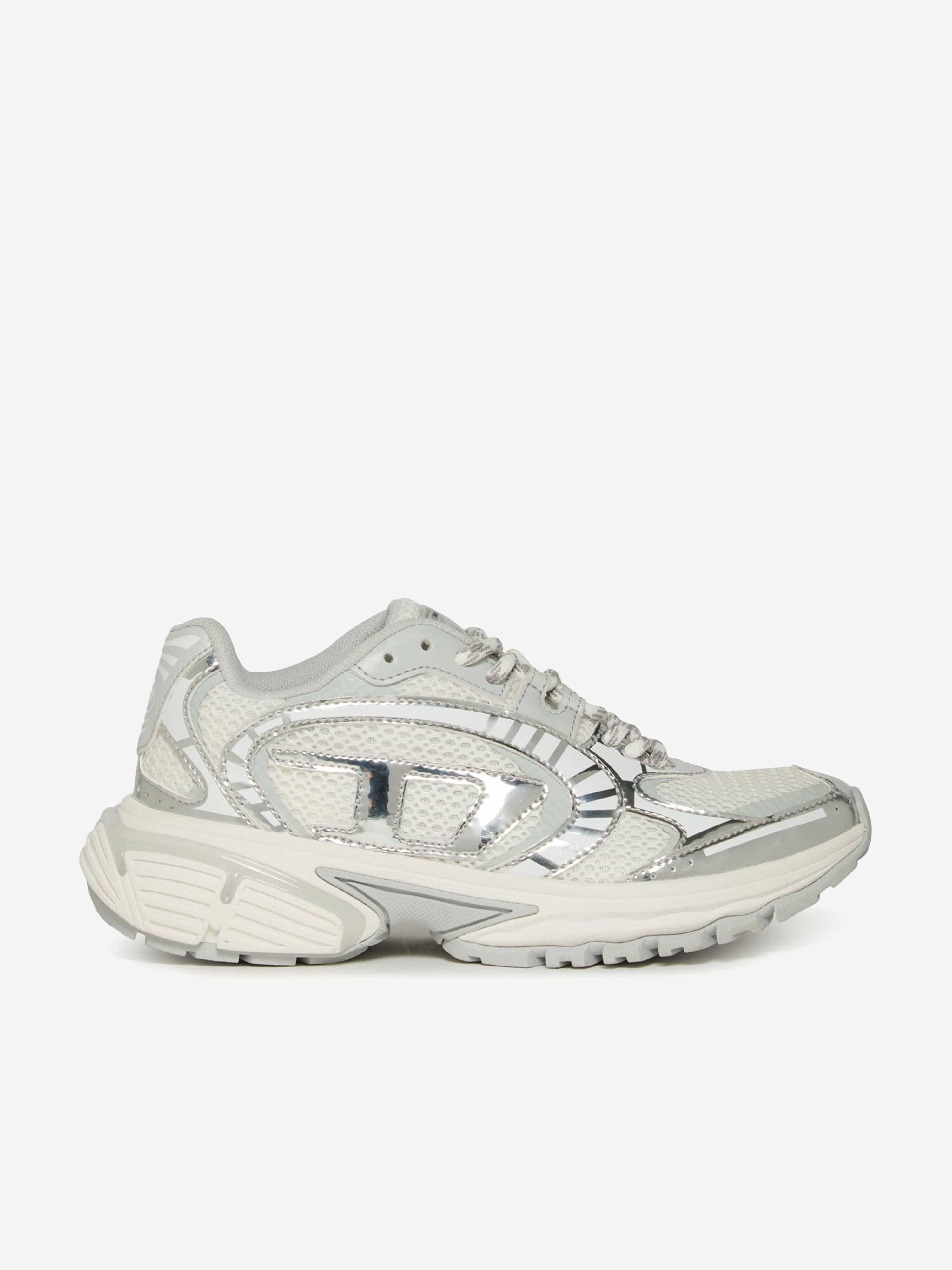 Diesel Kids Lace Up Logo Trainers in Silver | Childsplay Clothing
