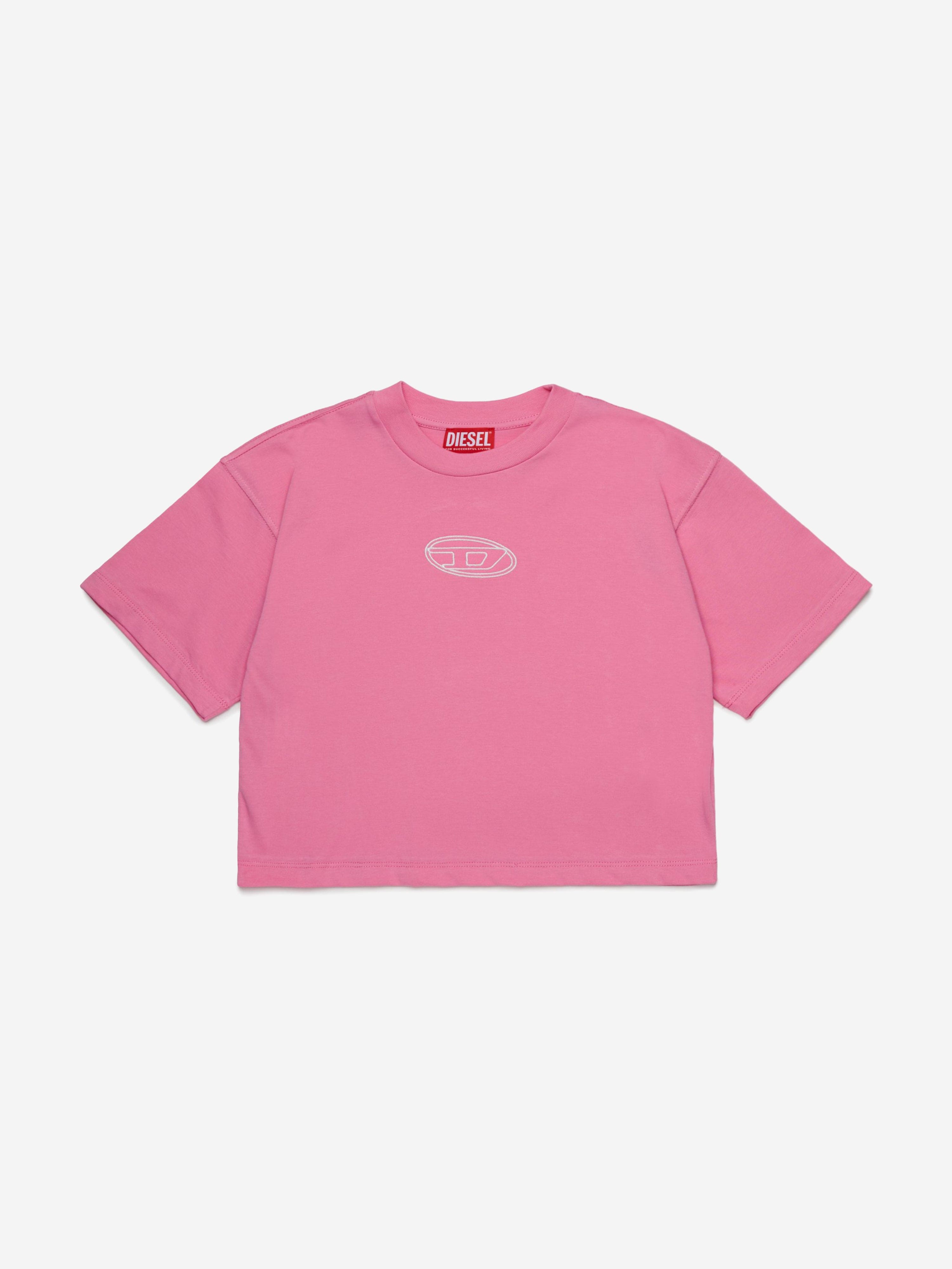 Diesel Girls Cropped Logo T-Shirt in Pink | Childsplay Clothing
