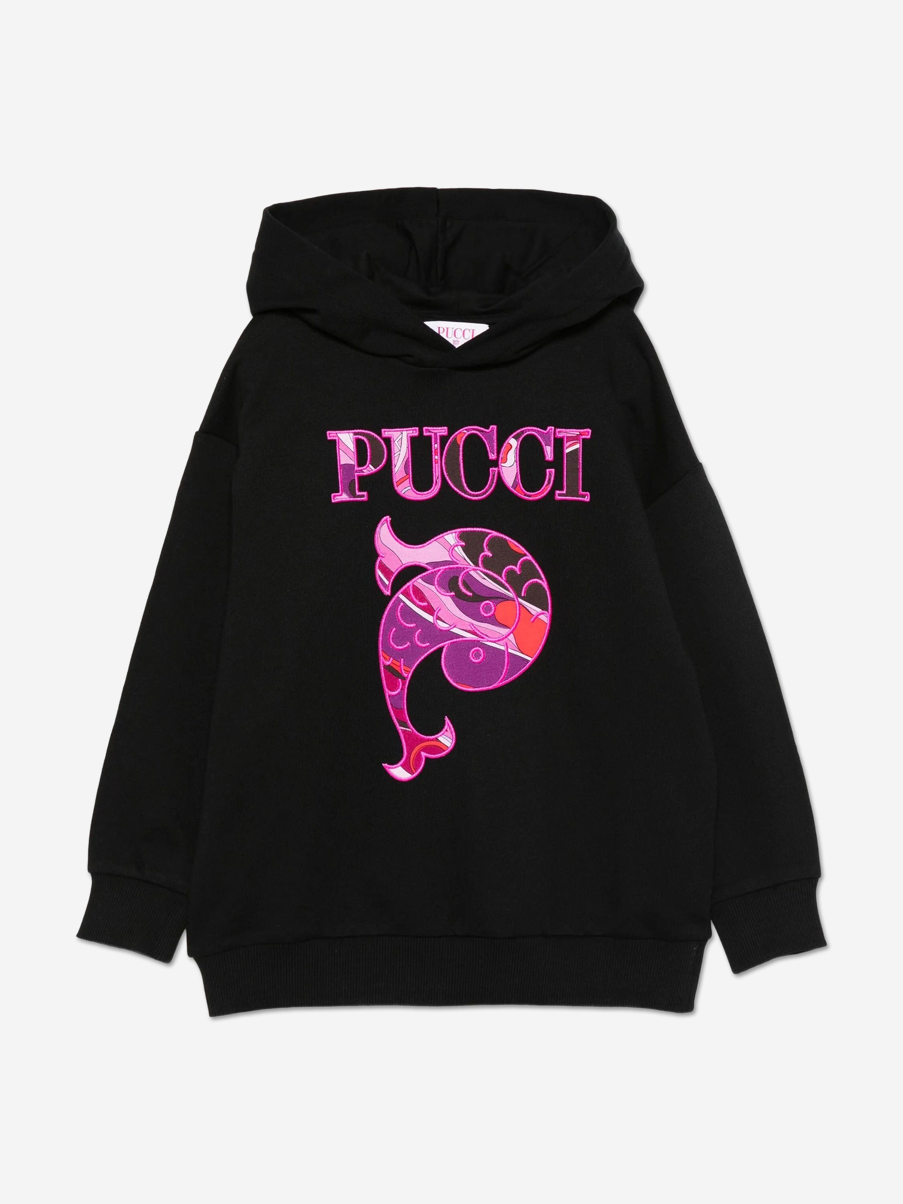 PUCCI Girls Fish Logo Hoodie in Black | Childsplay Clothing