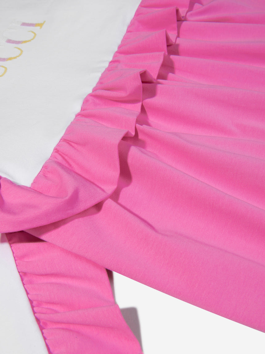 Girls Cotton Ruffle Trim Logo Dress | Childsplay Clothing