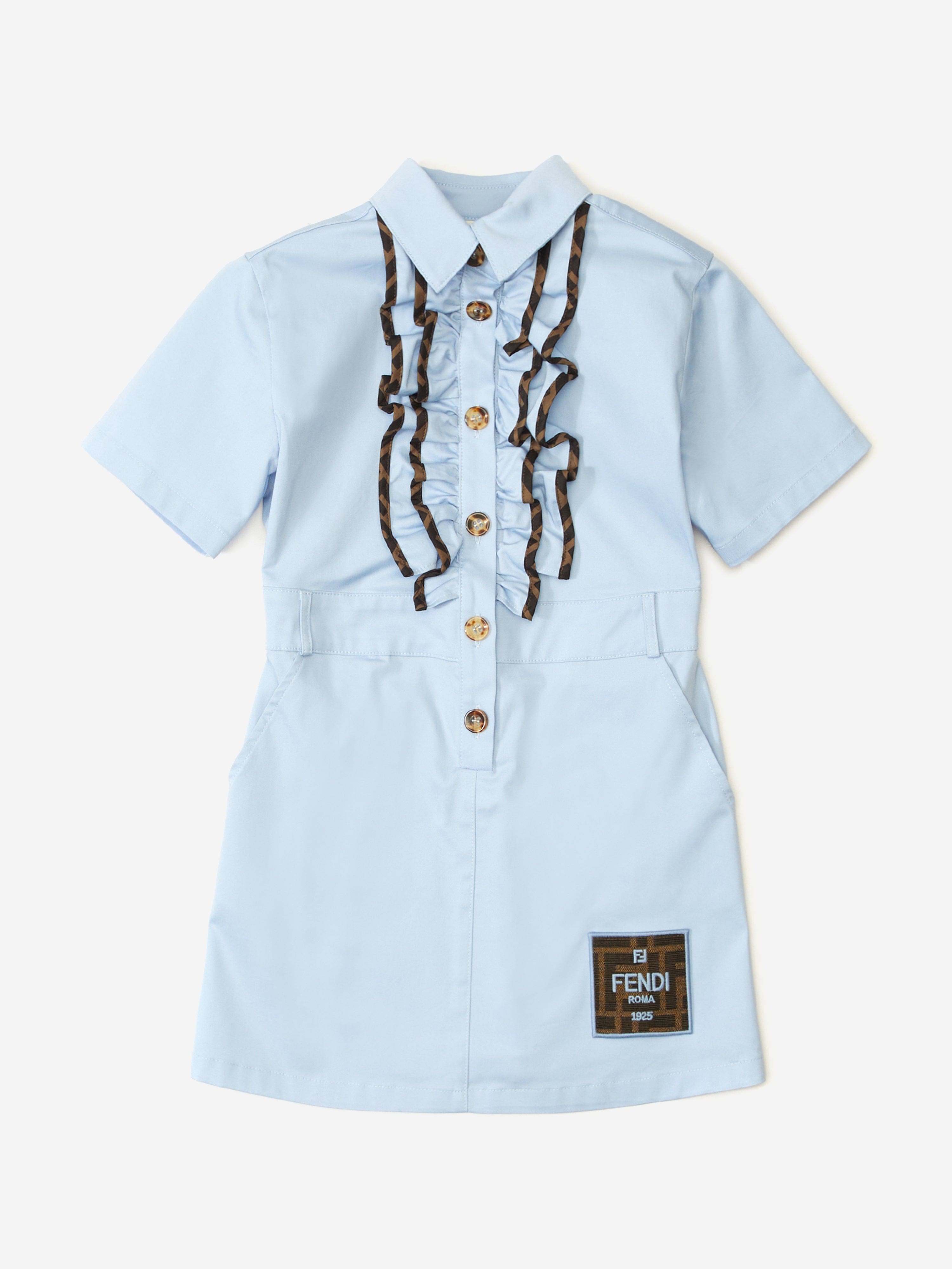 Fendi Girls Ruffle Shirt Dress in Blue | Childsplay Clothing