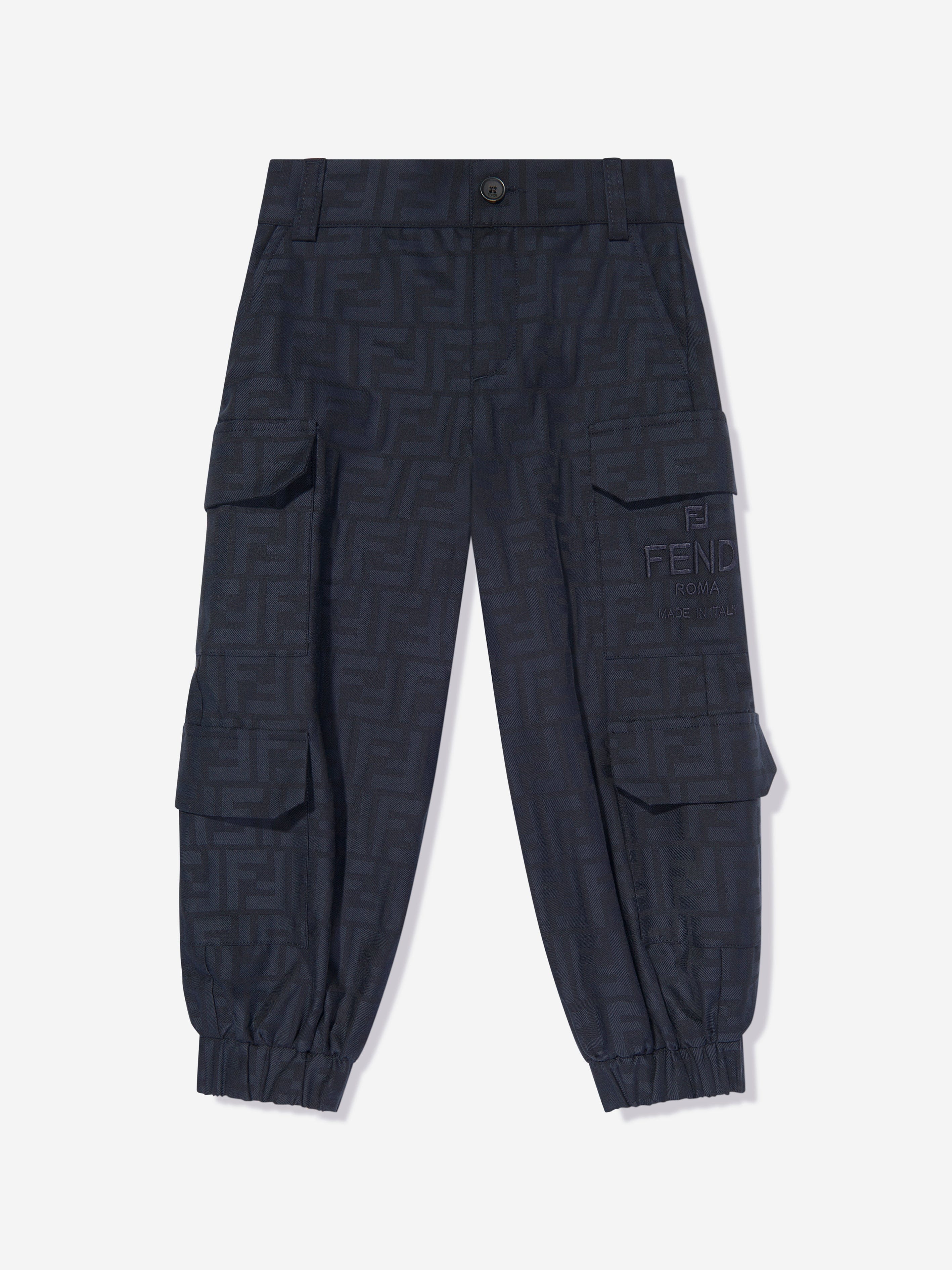 Fendi Kids FF Jacquard Cargo Trousers in Navy | Childsplay Clothing