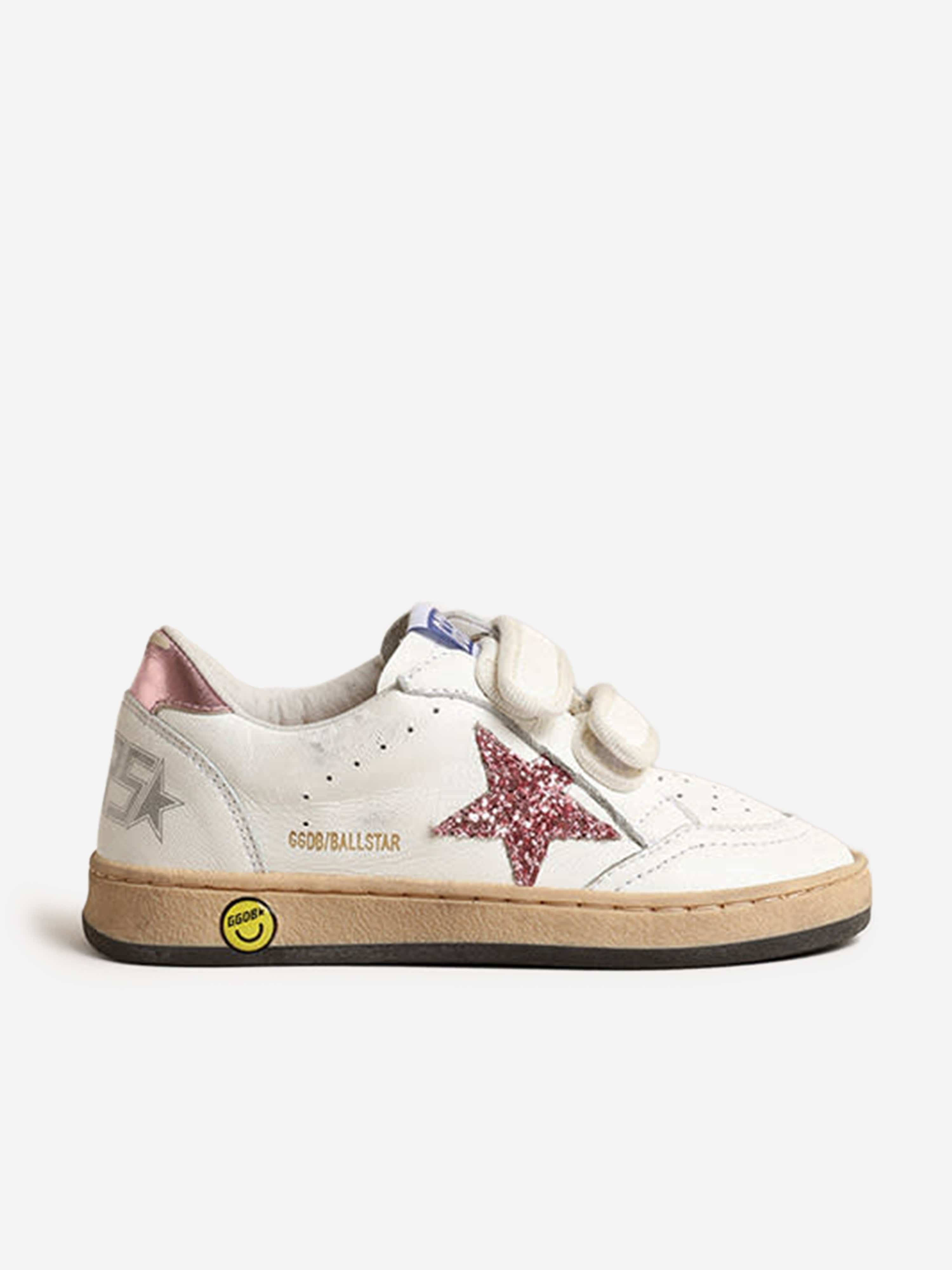 Golden Goose Girls Ballstar Leather and Glitter Star Trainers in White ...