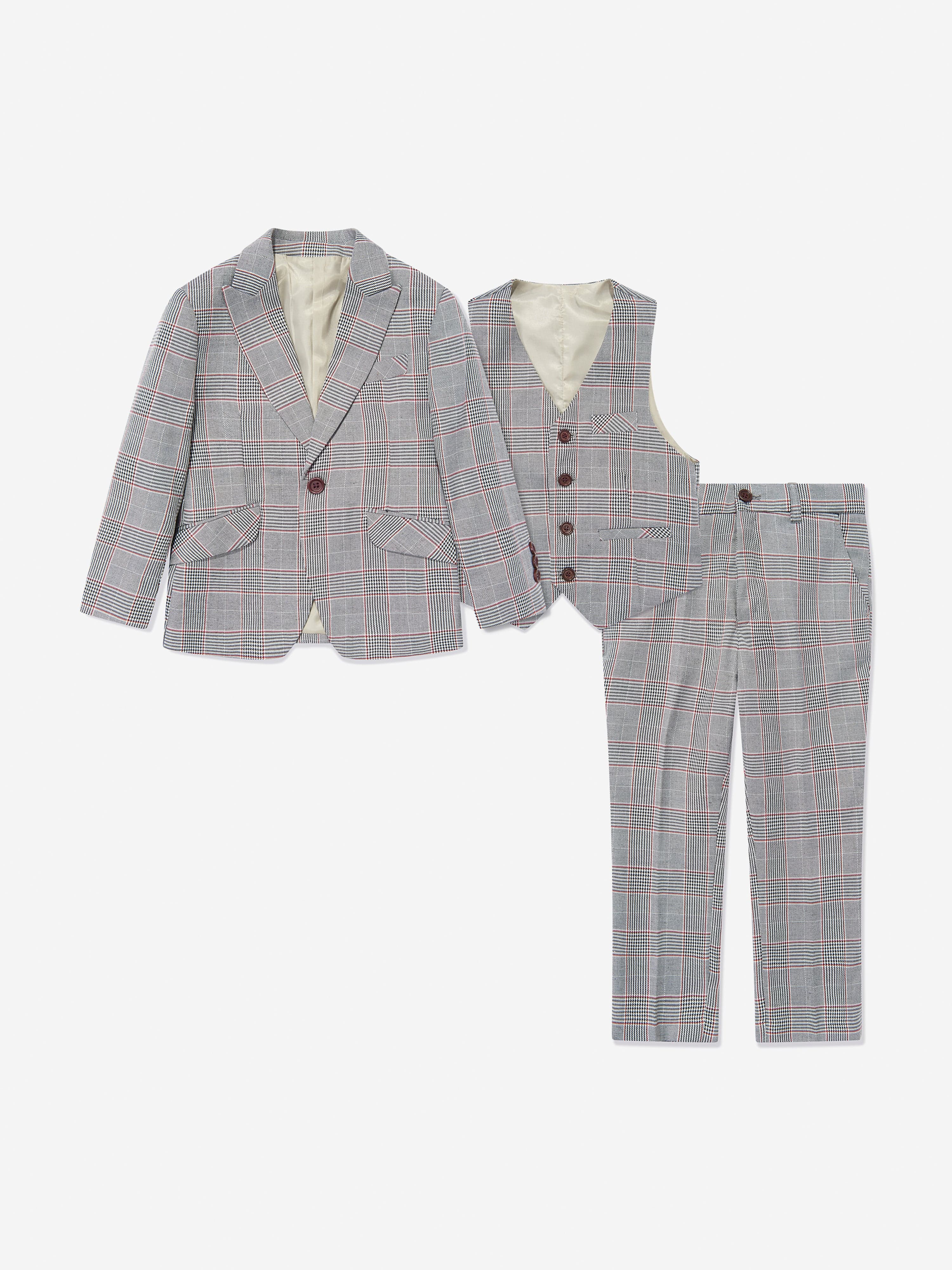 SUITLAB London Boys Checked 3 Piece Suit Set in Grey | Childsplay Clothing