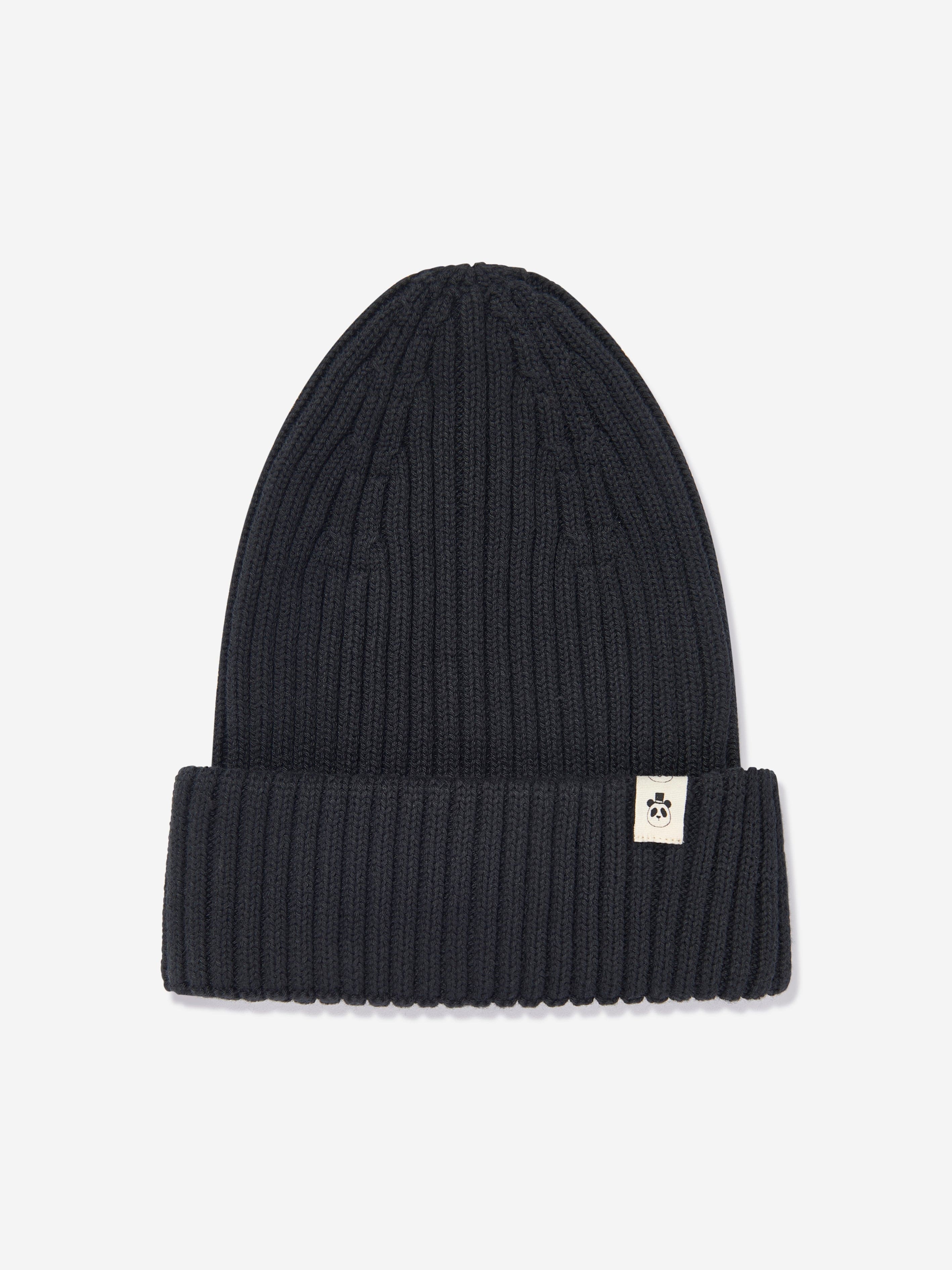 Mini Rodini Kids Knitted Rib Fold Up Hat in Black | Childsplay Clothing