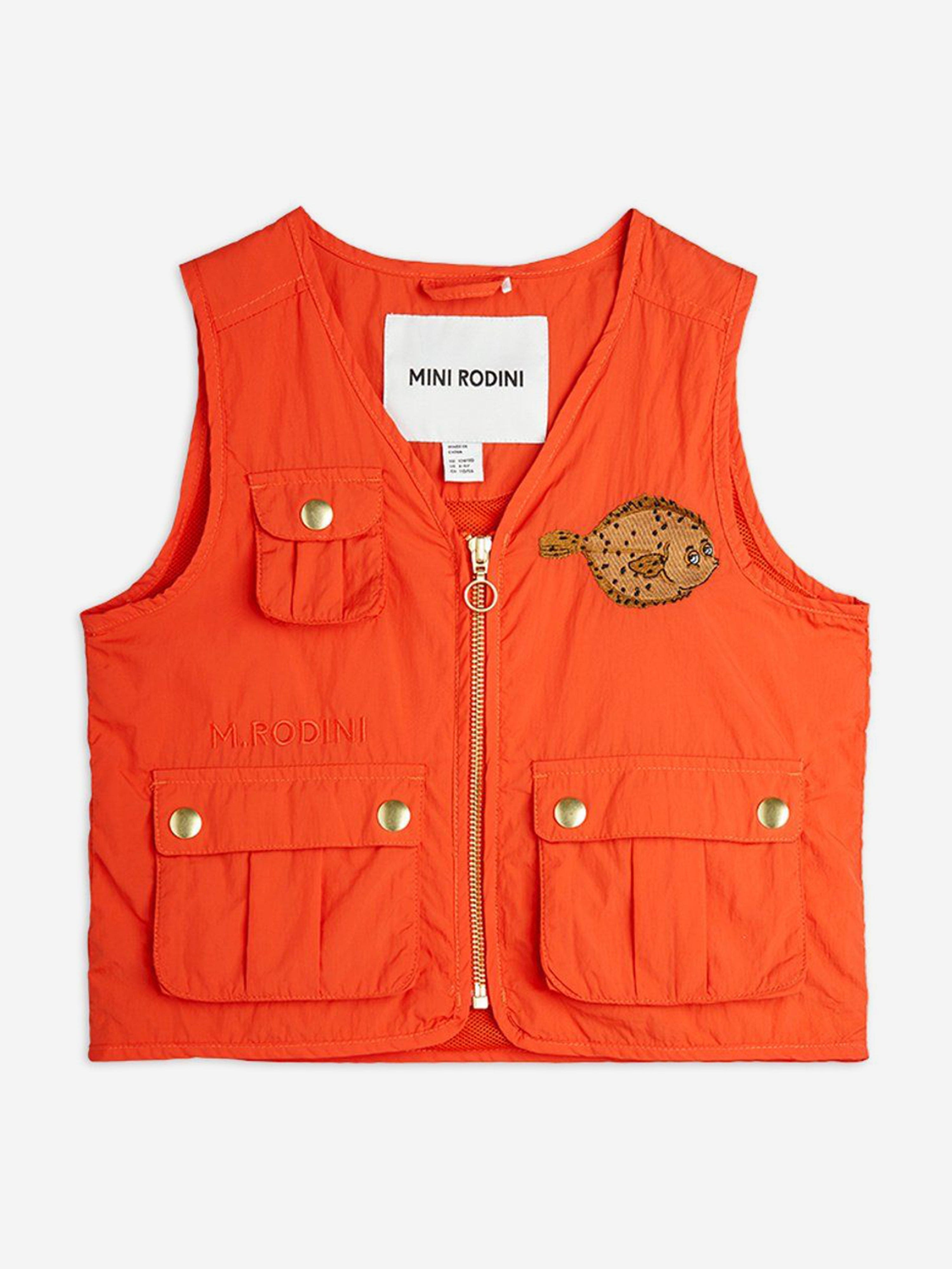 Mini Rodini Kids Flundra Embroidered Utility Vest in Orange ...