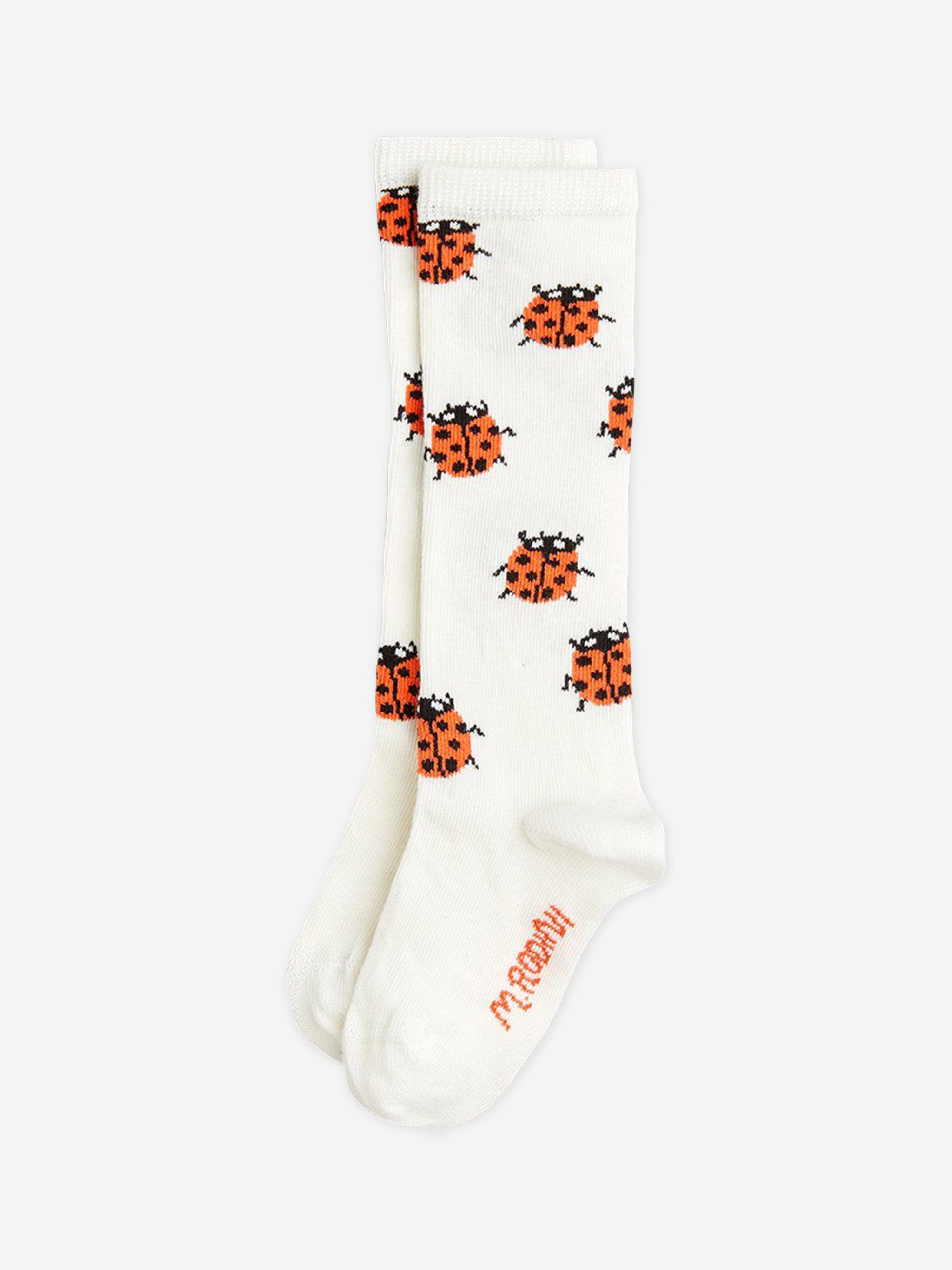 Mini Rodini Girls Ladybugs Knee-High Socks in White | Childsplay Clothing