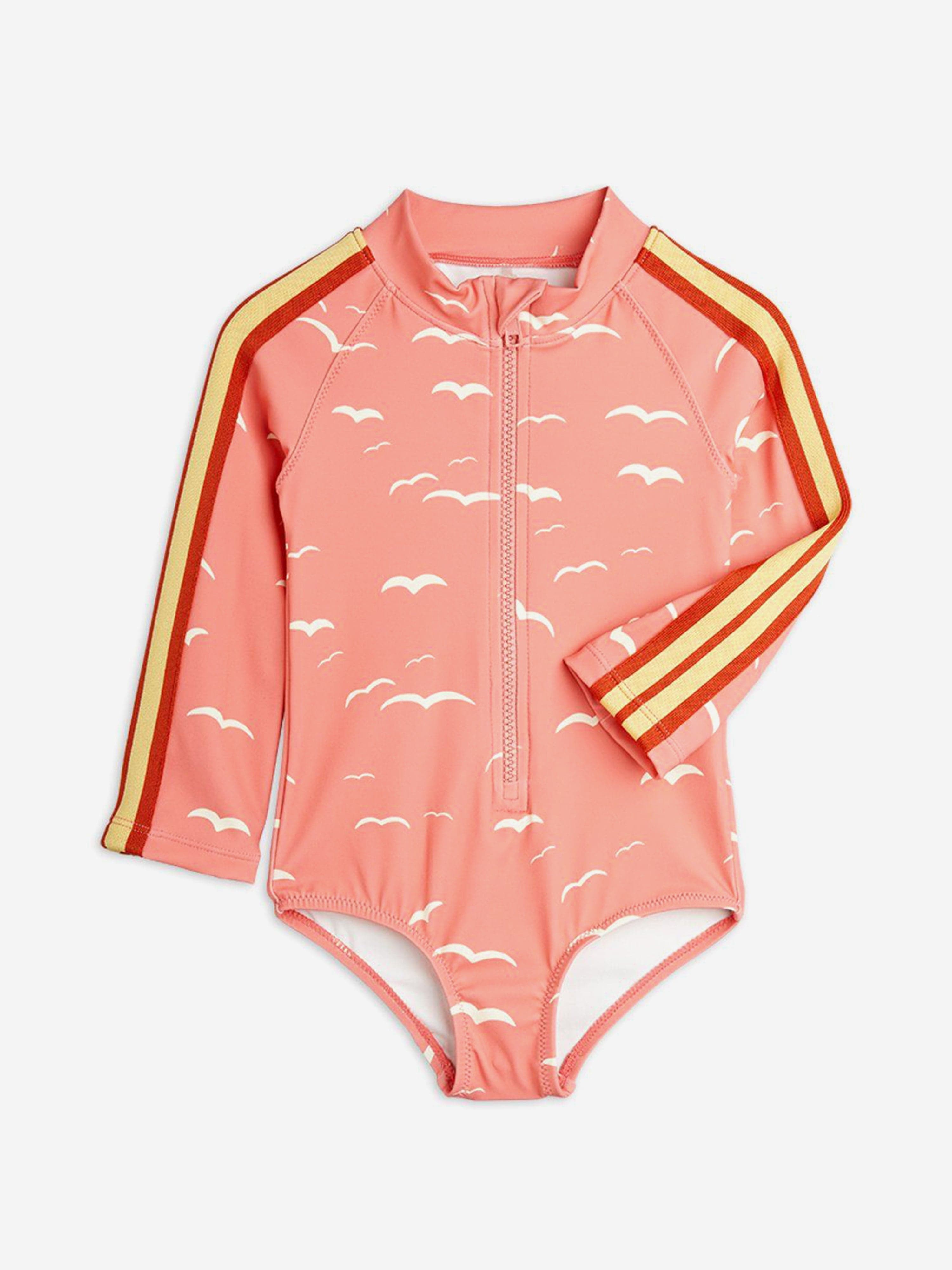 Mini Rodini Girls Seagull AOP Long Sleeve Swimsuit in Pink | Childsplay ...