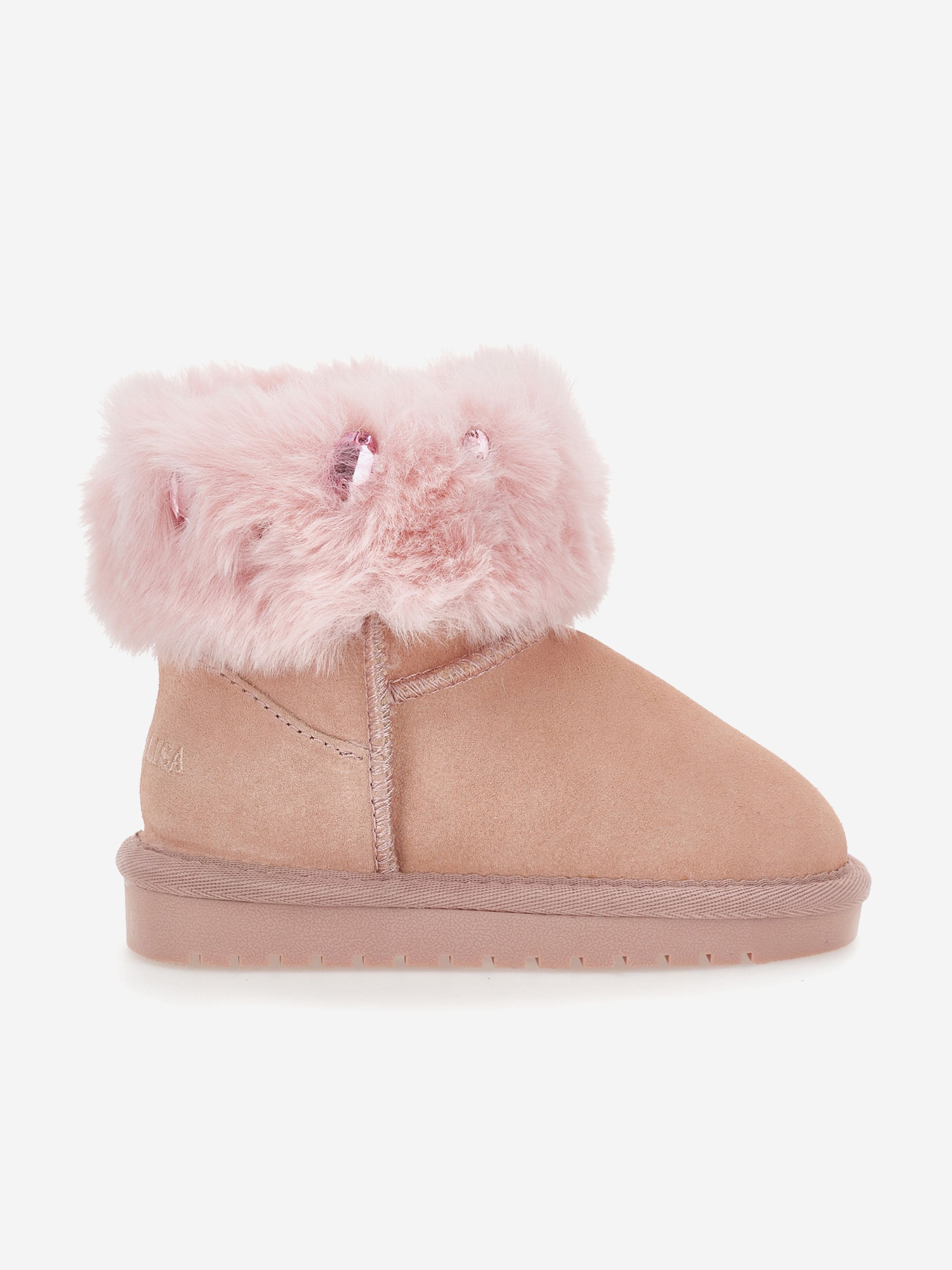 Monnalisa Girls Suede Boots with Gems in Pink | Childsplay Clothing