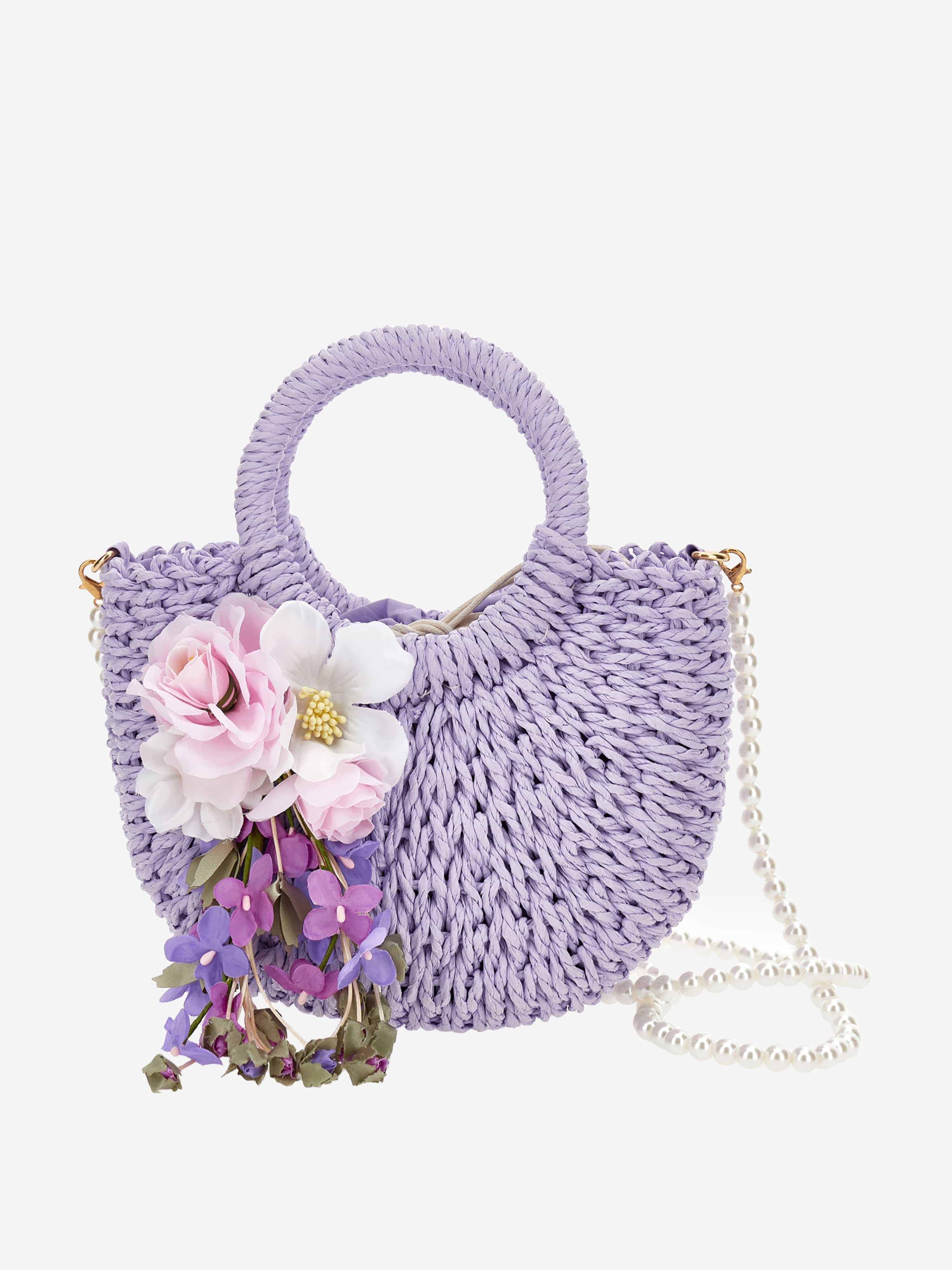 Girls Rafia Flower Crossbody Bag in Purple (33cm) | Childsplay Clothing