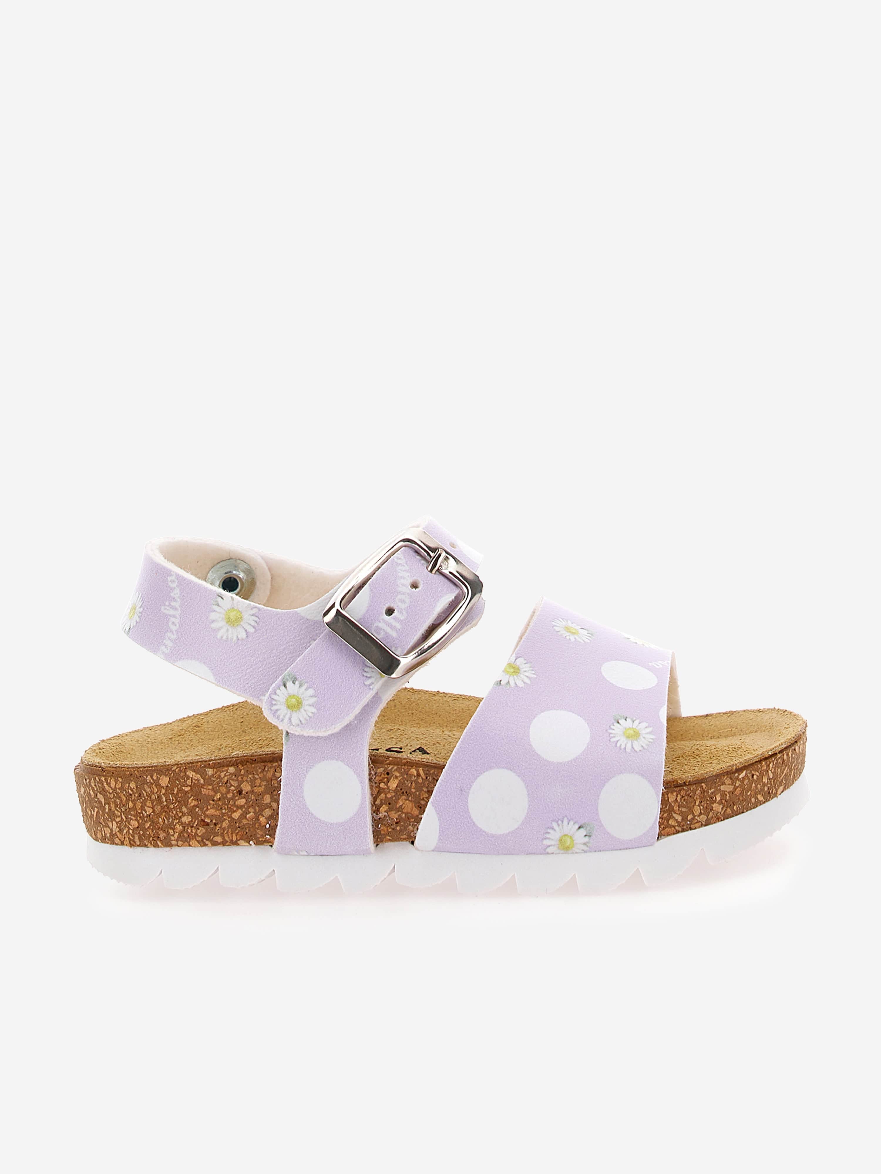 Monnalisa Girls Polka Dot Daisy Sandals in Purple | Childsplay Clothing