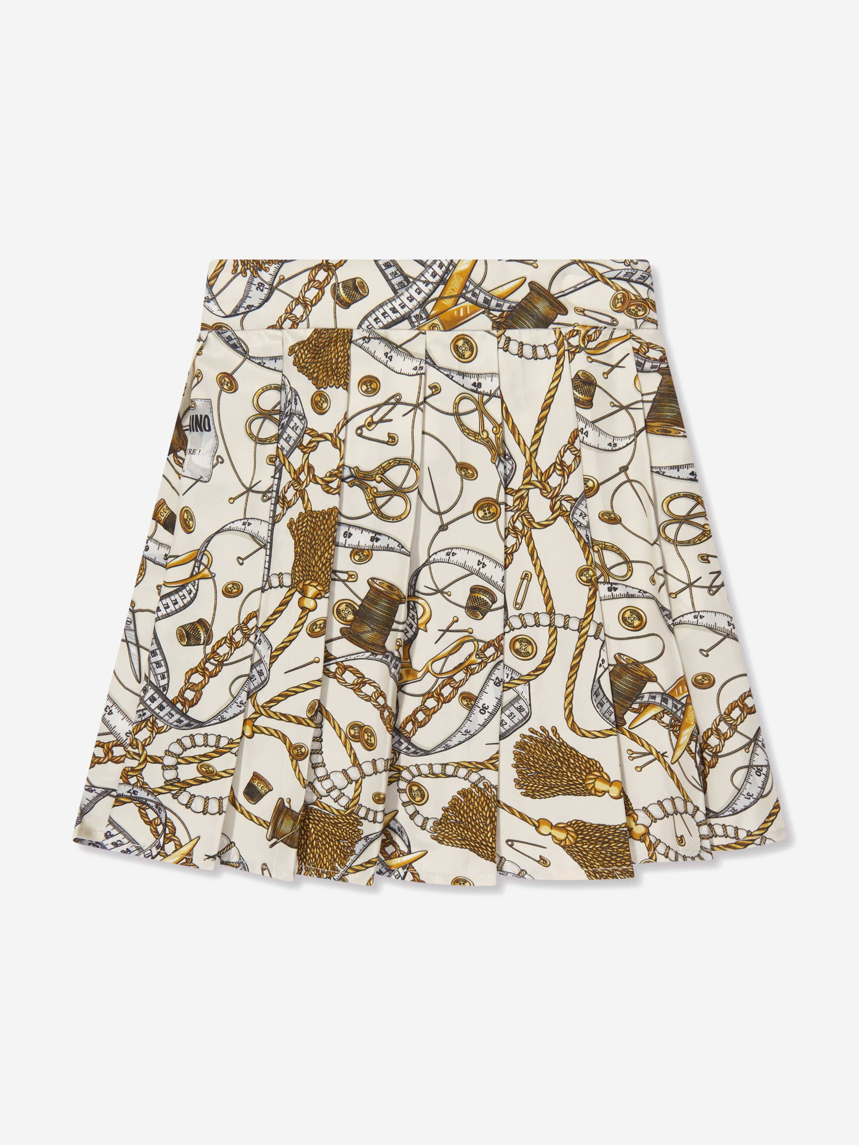 Moschino Girls Pleated Chains Skirt in Ivory | Childsplay Clothing