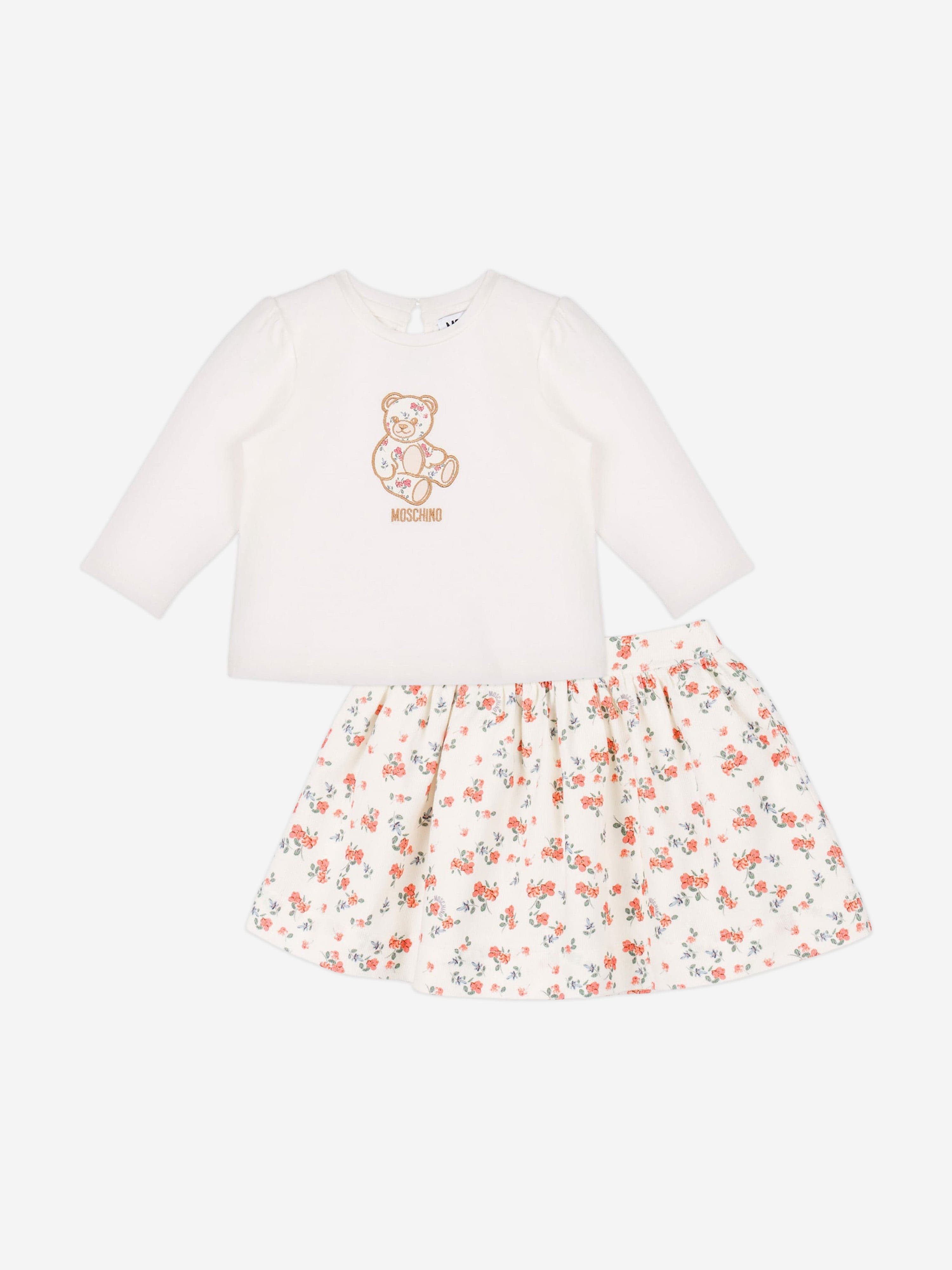 Moschino Baby Girls Floral Teddy Bear Skirt Set in Ivory | Childsplay ...