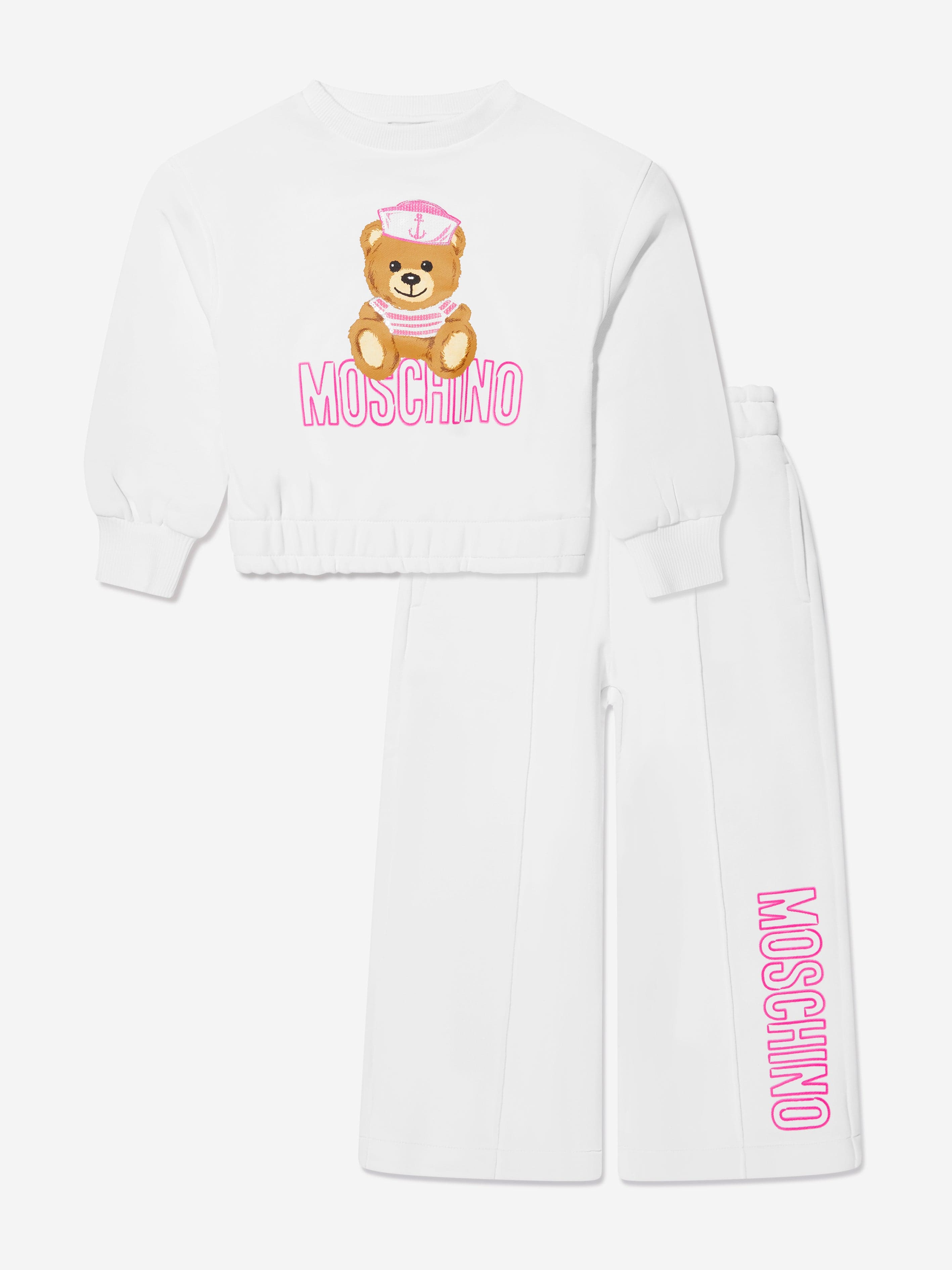 Moschino Girls Teddy Logo Tracksuit in White | Childsplay Clothing
