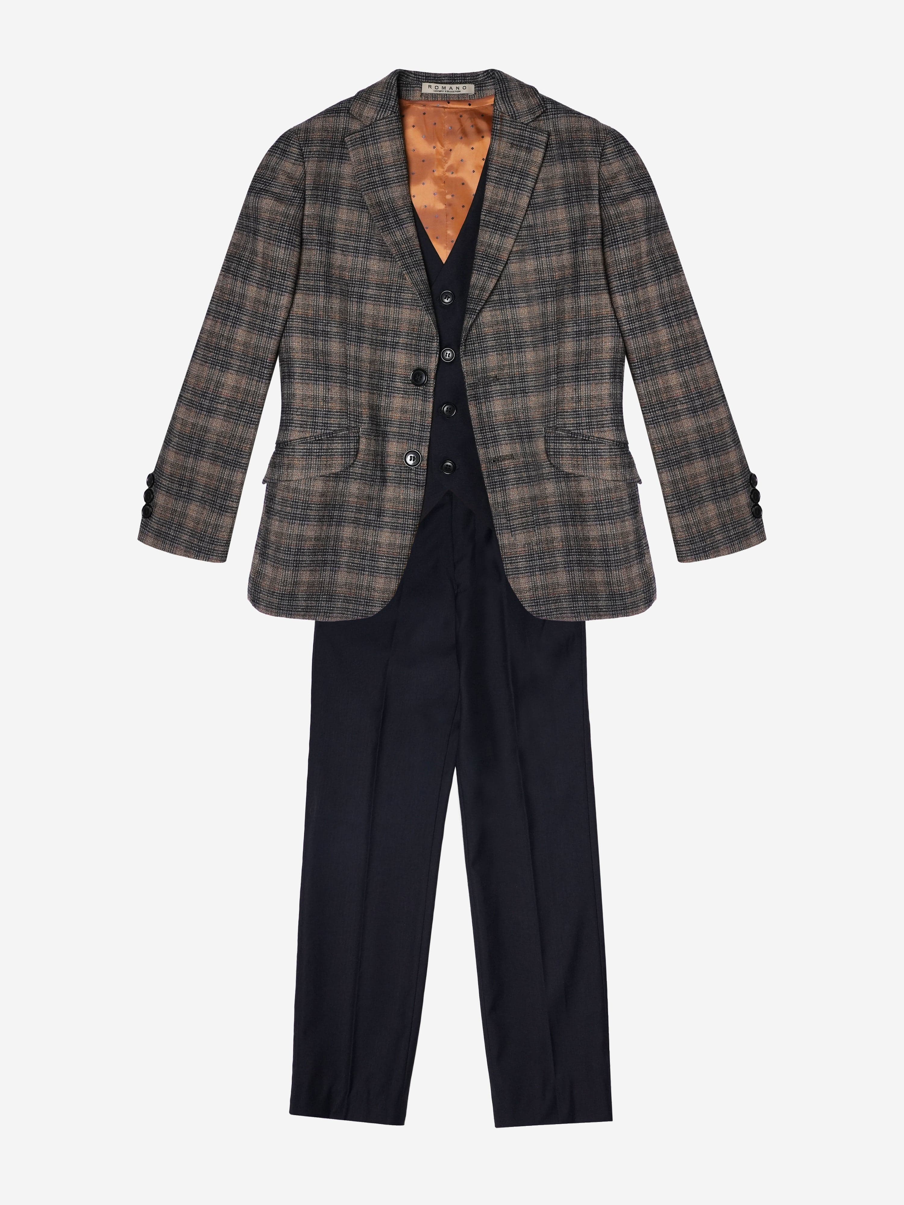 Romano Boys Check 3 Piece Suit in Brown | Childsplay Clothing