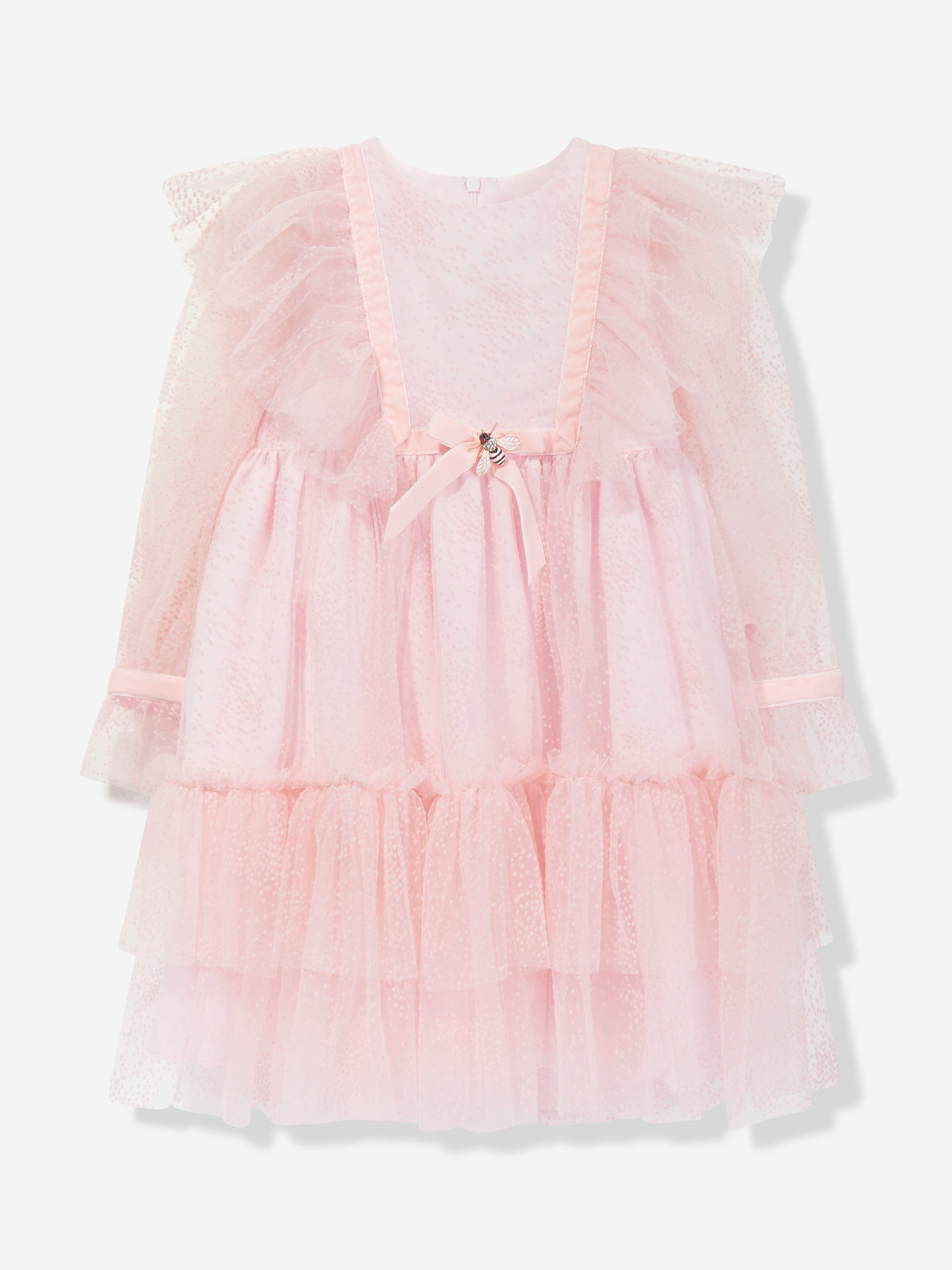 Patachou Girls Tulle Polka Dot Dress in Pink | Childsplay Clothing