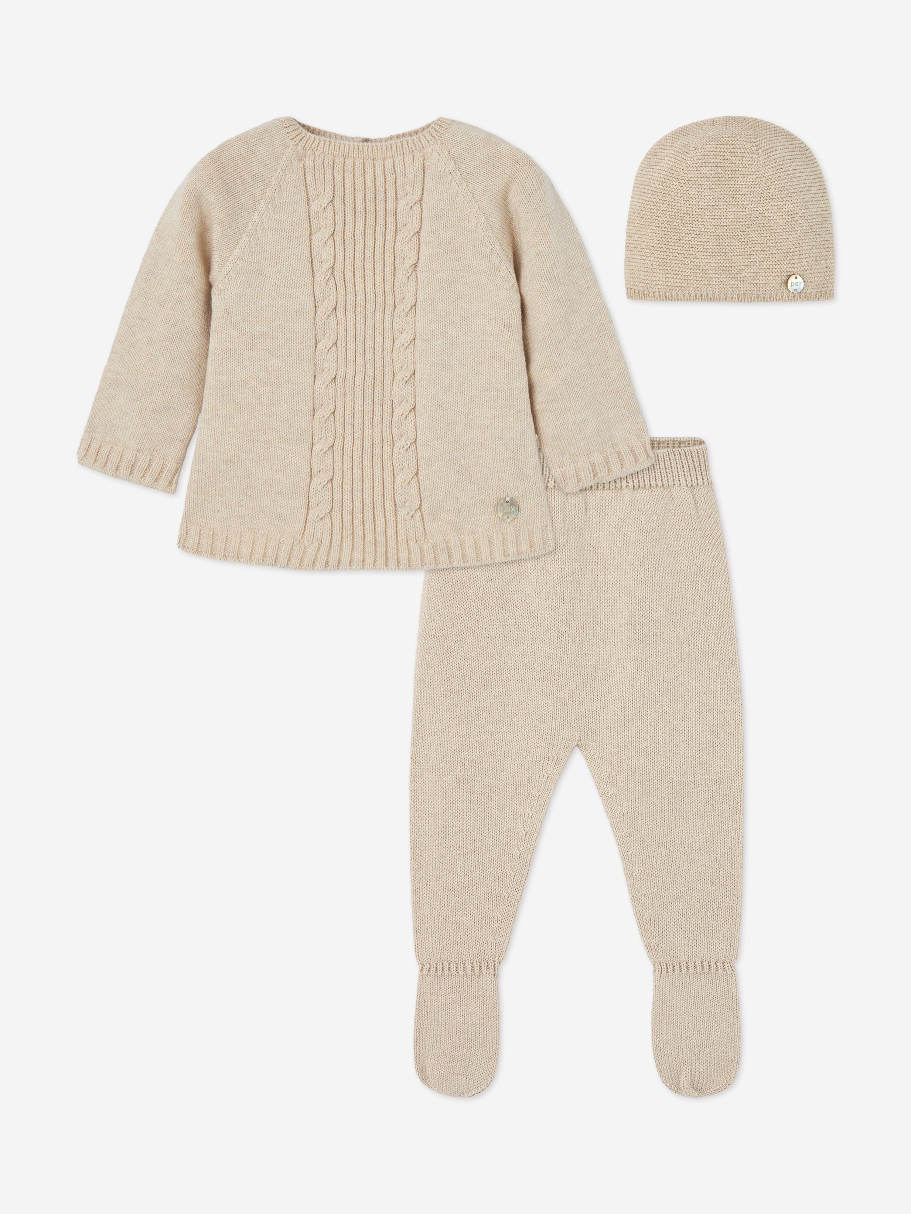 Paz Rodriguez Baby Knitted 3 Piece Babygrow Set in Beige | Childsplay ...