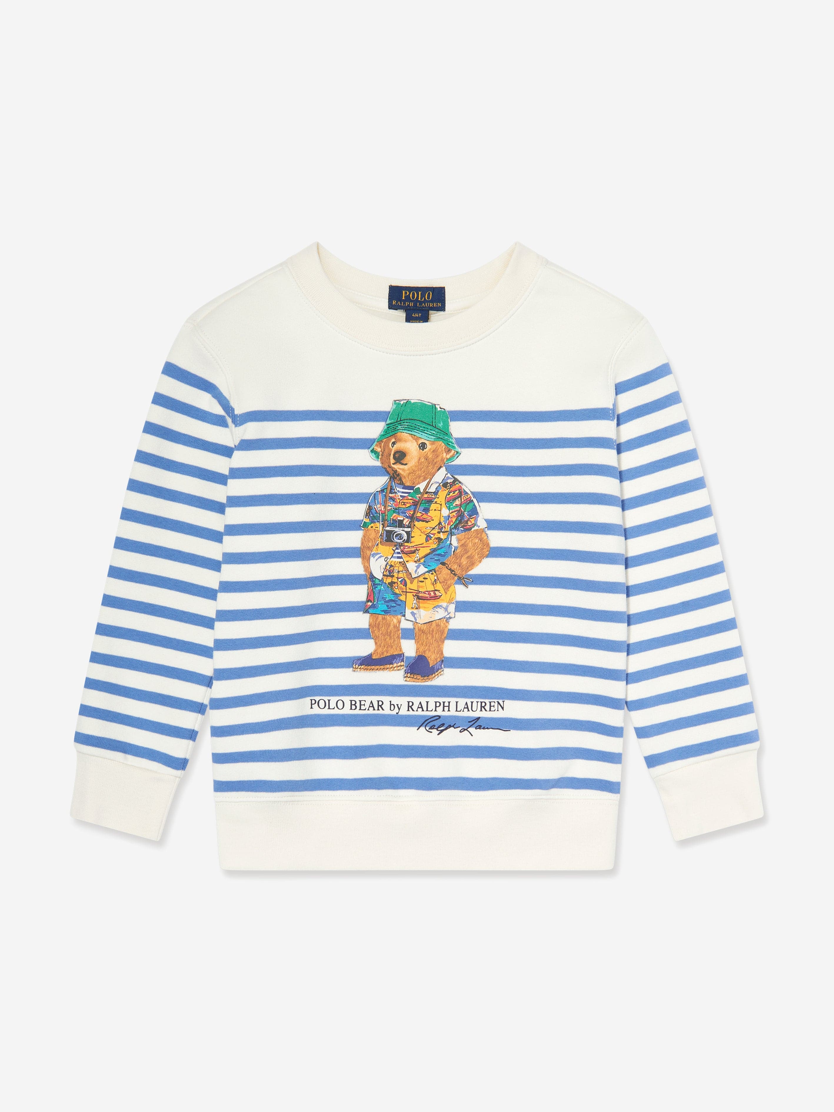 Ralph Lauren Boys Striped Polo Bear Jumper in White | Childsplay Clothing