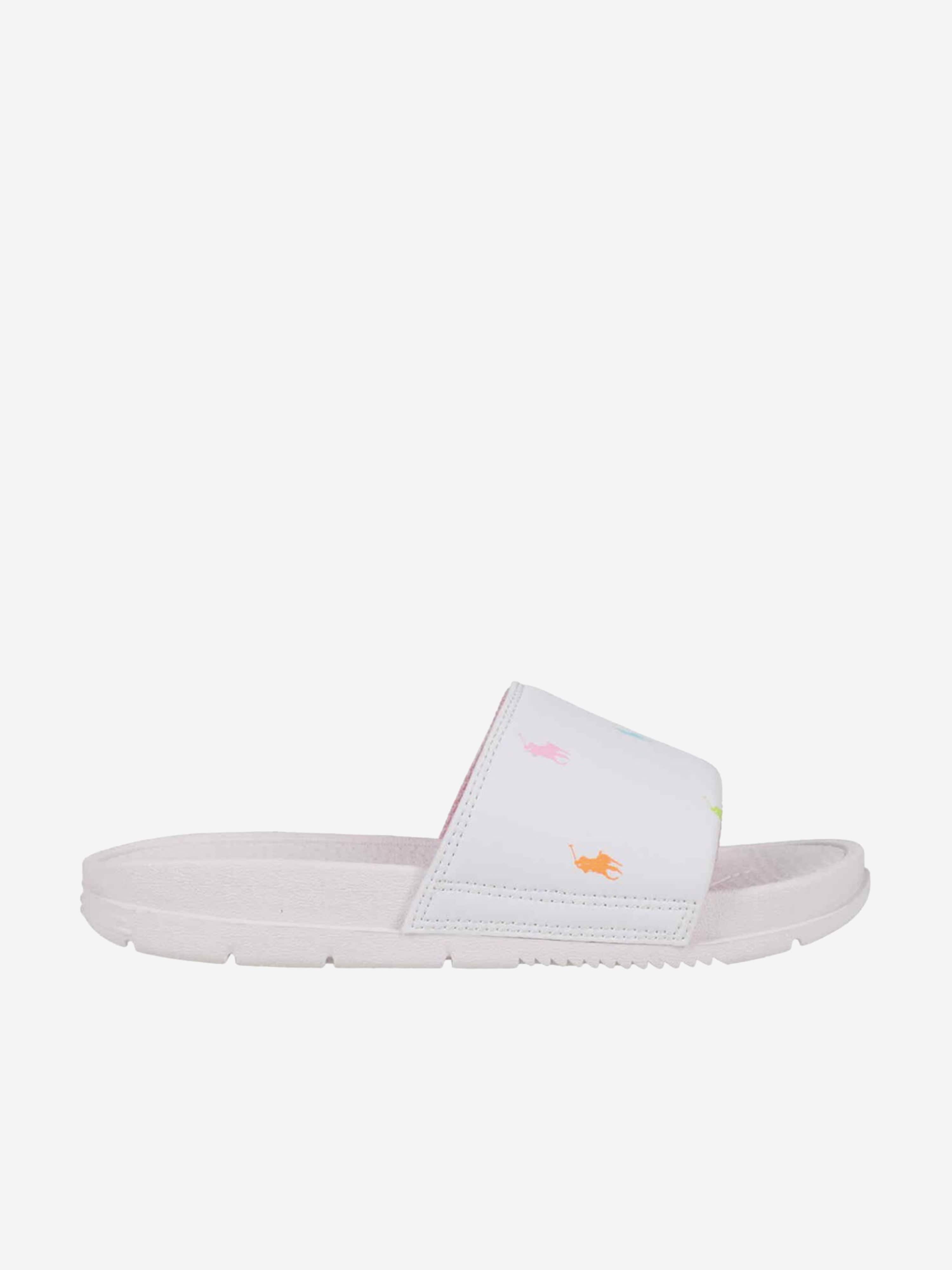 Ralph Lauren Girls Fairview Logo Sliders in White | Childsplay Clothing