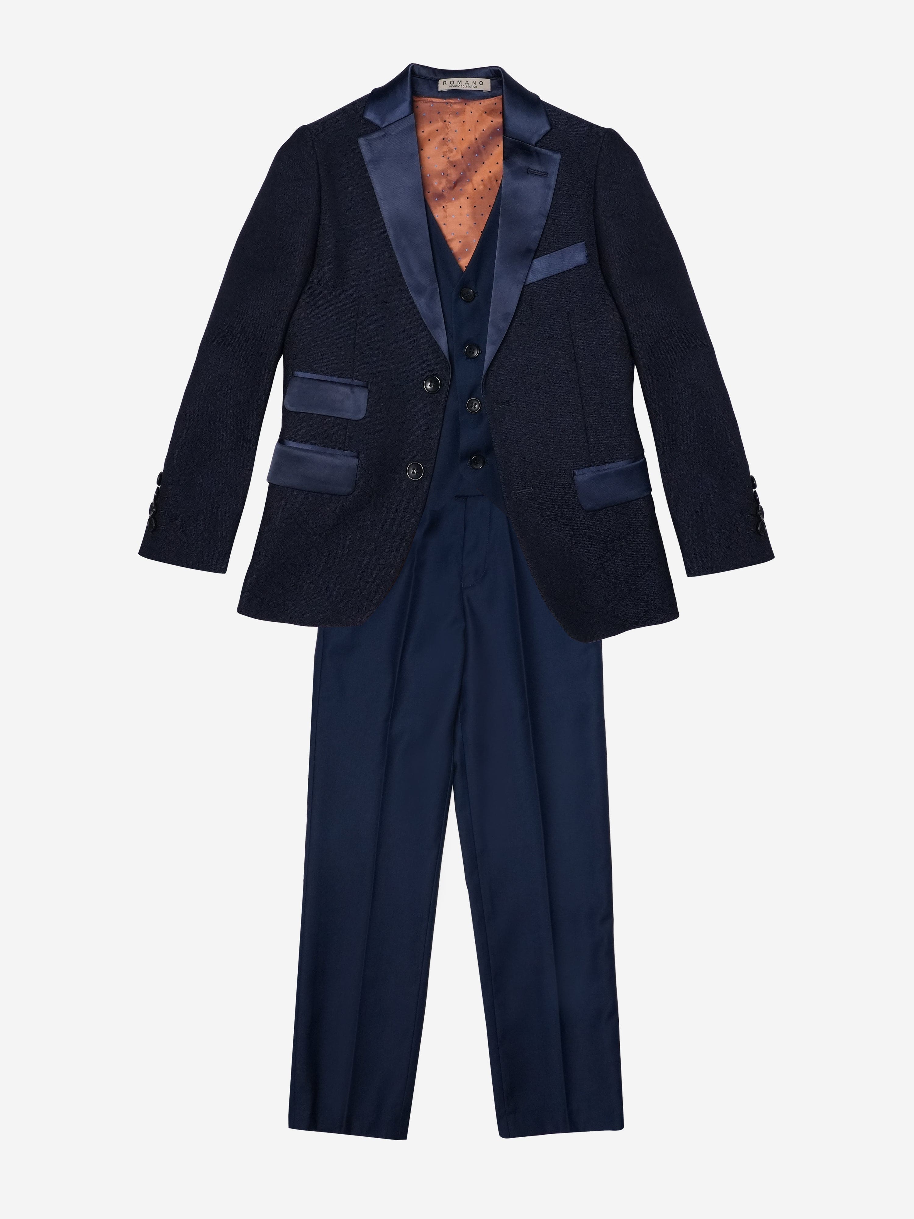 Romano Boys Jacquard 3 Piece Suit in Navy | Childsplay Clothing