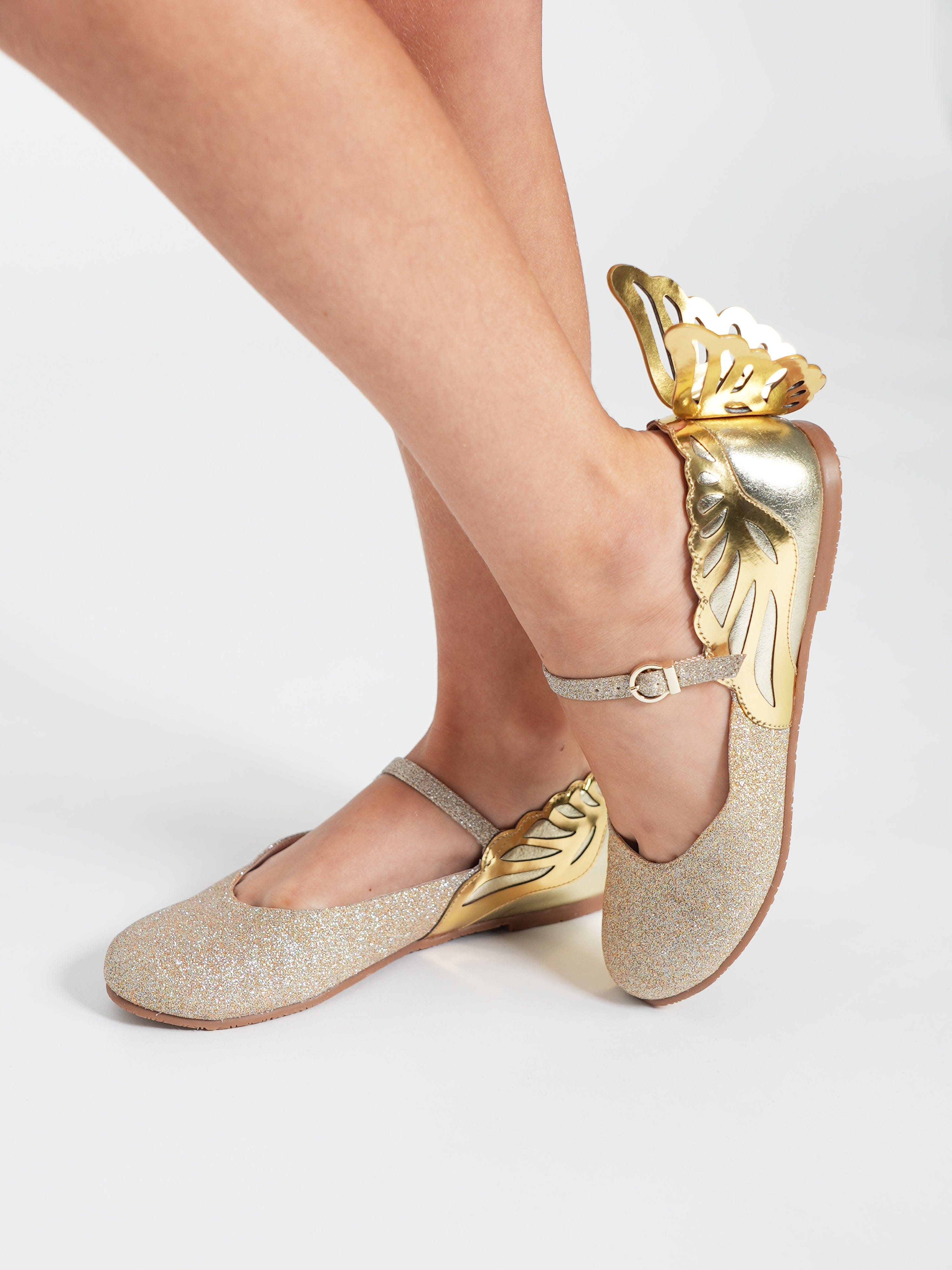 Sophia Webster Girls Leather Heavenly Shoes in Gold | Childsplay Clothing