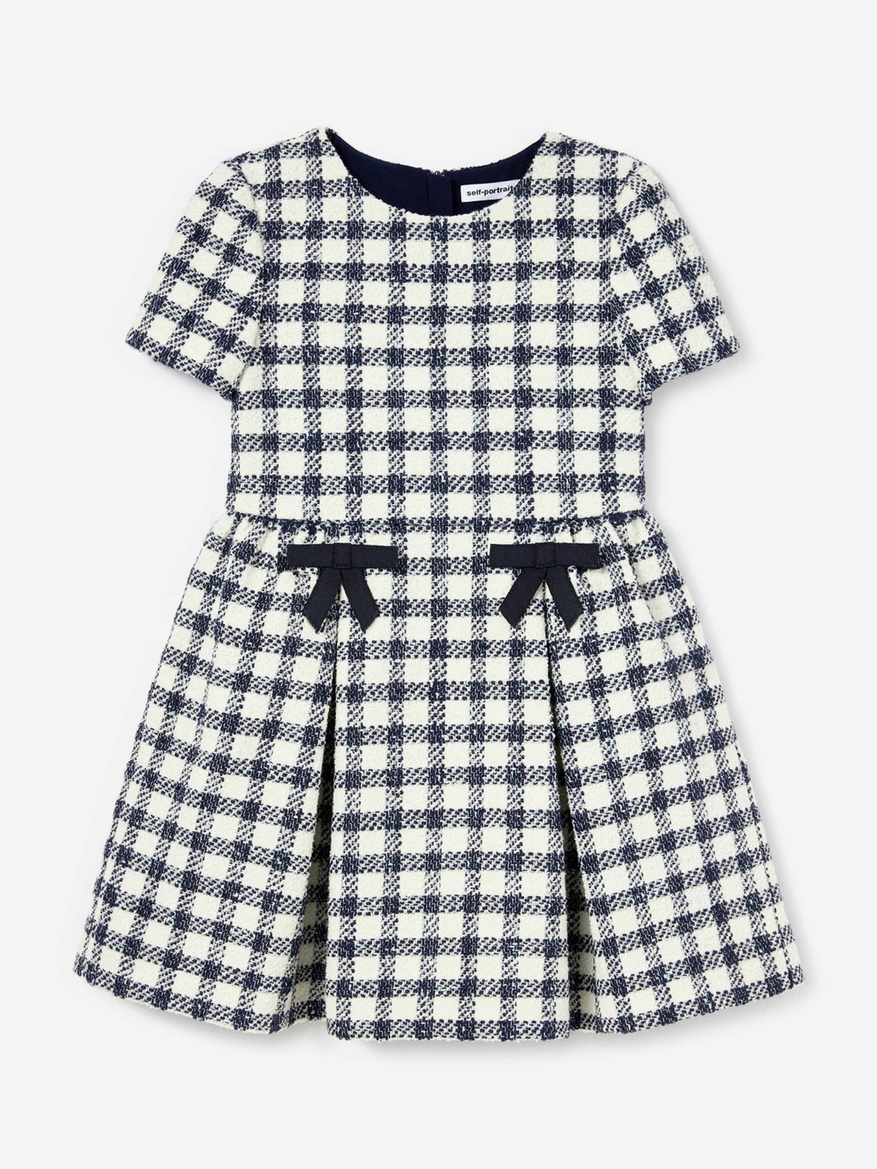 Self Portrait Girls Check Boucle Dress in Navy | Childsplay Clothing