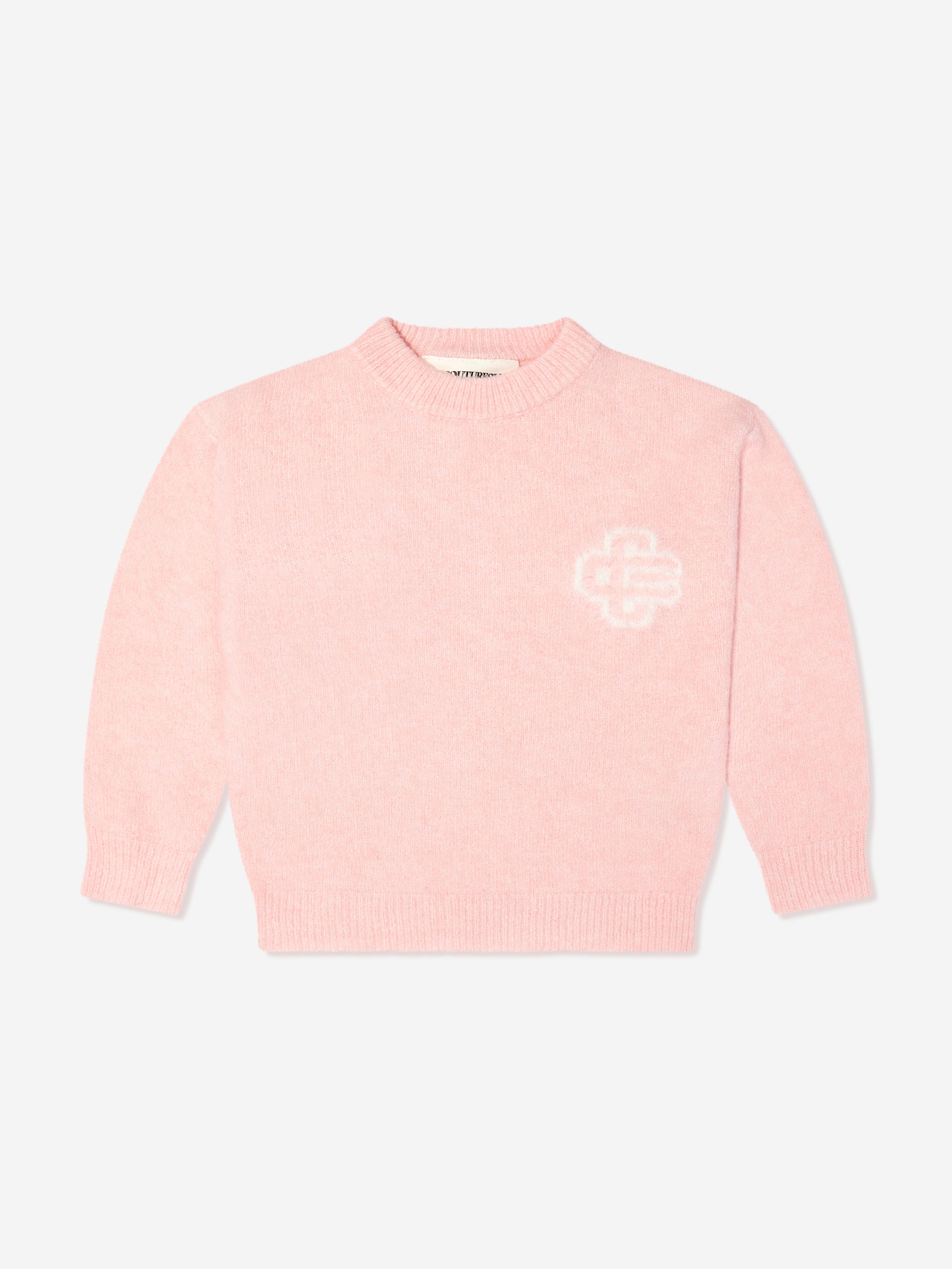 The Couture Club Kids Fluffy Knit Emblem Jumper in Pink | Childsplay ...