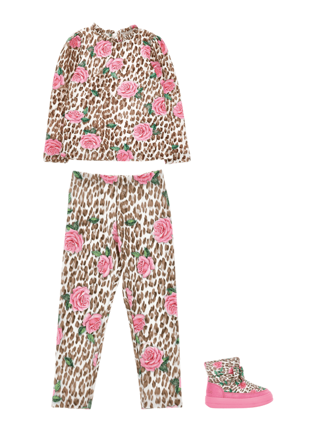 Monnalisa Girls Leopard and Rose Print Leggings in Multicolour ...