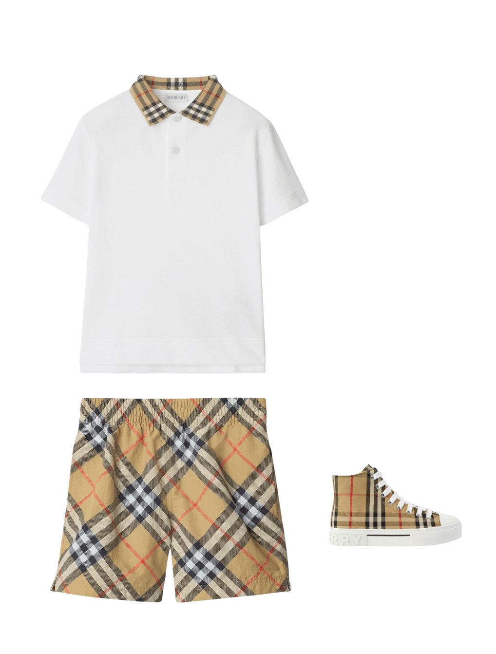 Burberry Boys Johane Check Collar Polo Shirt in White | Childsplay Clothing