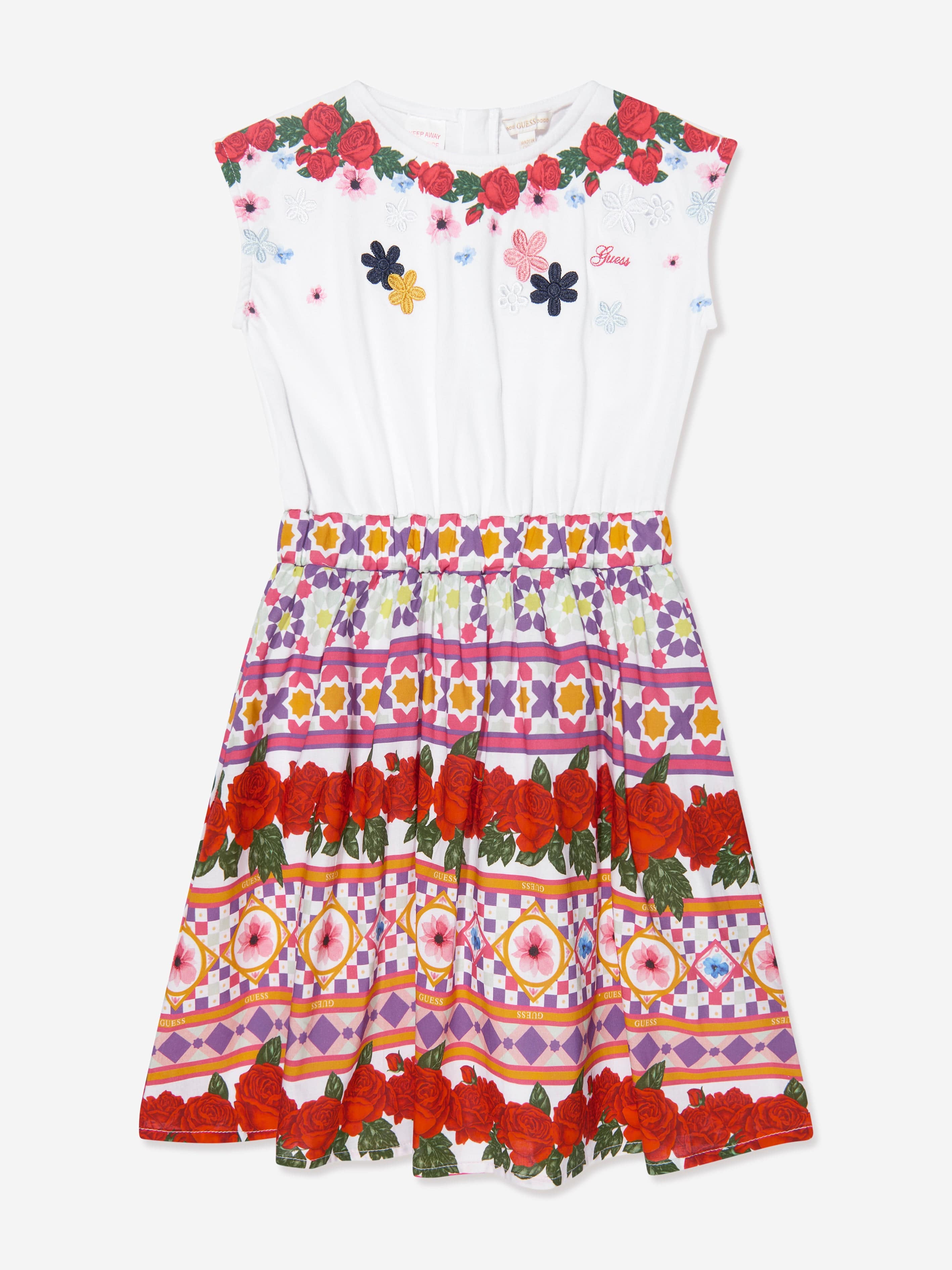 Girls Mixed Fabric Dress in White | Childsplay Clothing