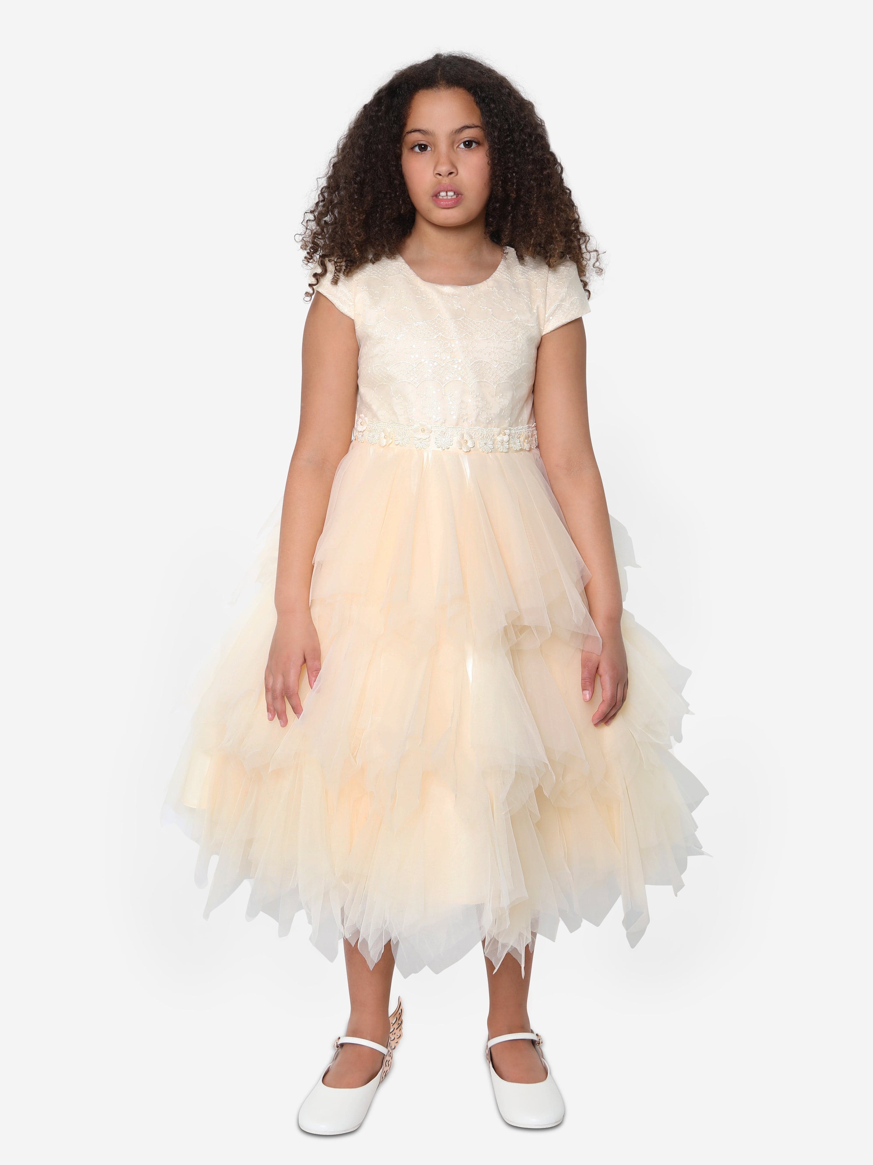 iAMe - Girls Tulle Tiered Dress in Cream | Childsplay Clothing
