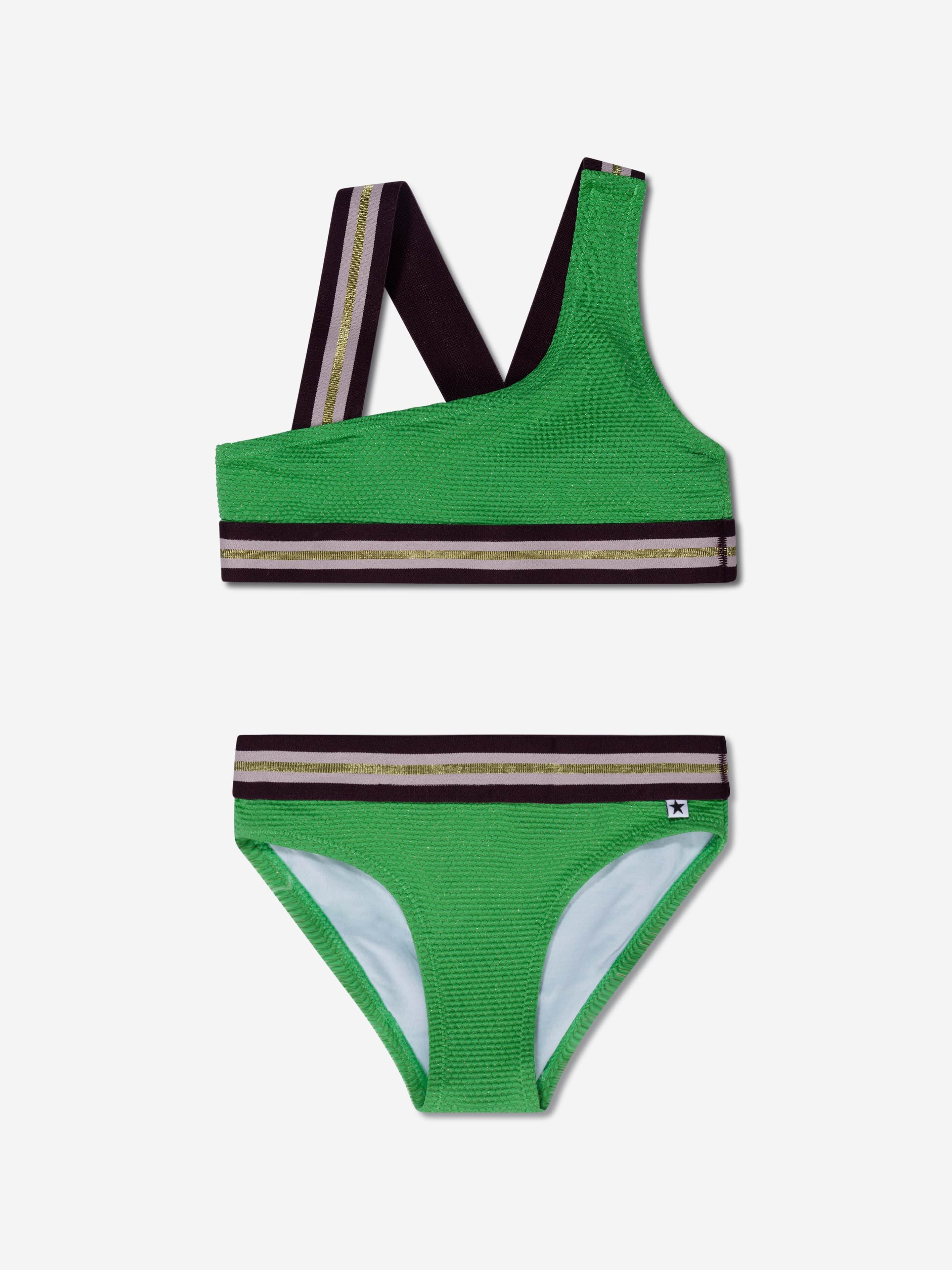 Molo Girls Metallic Stripe Nicola Bikini In Green | Childsplay Clothing