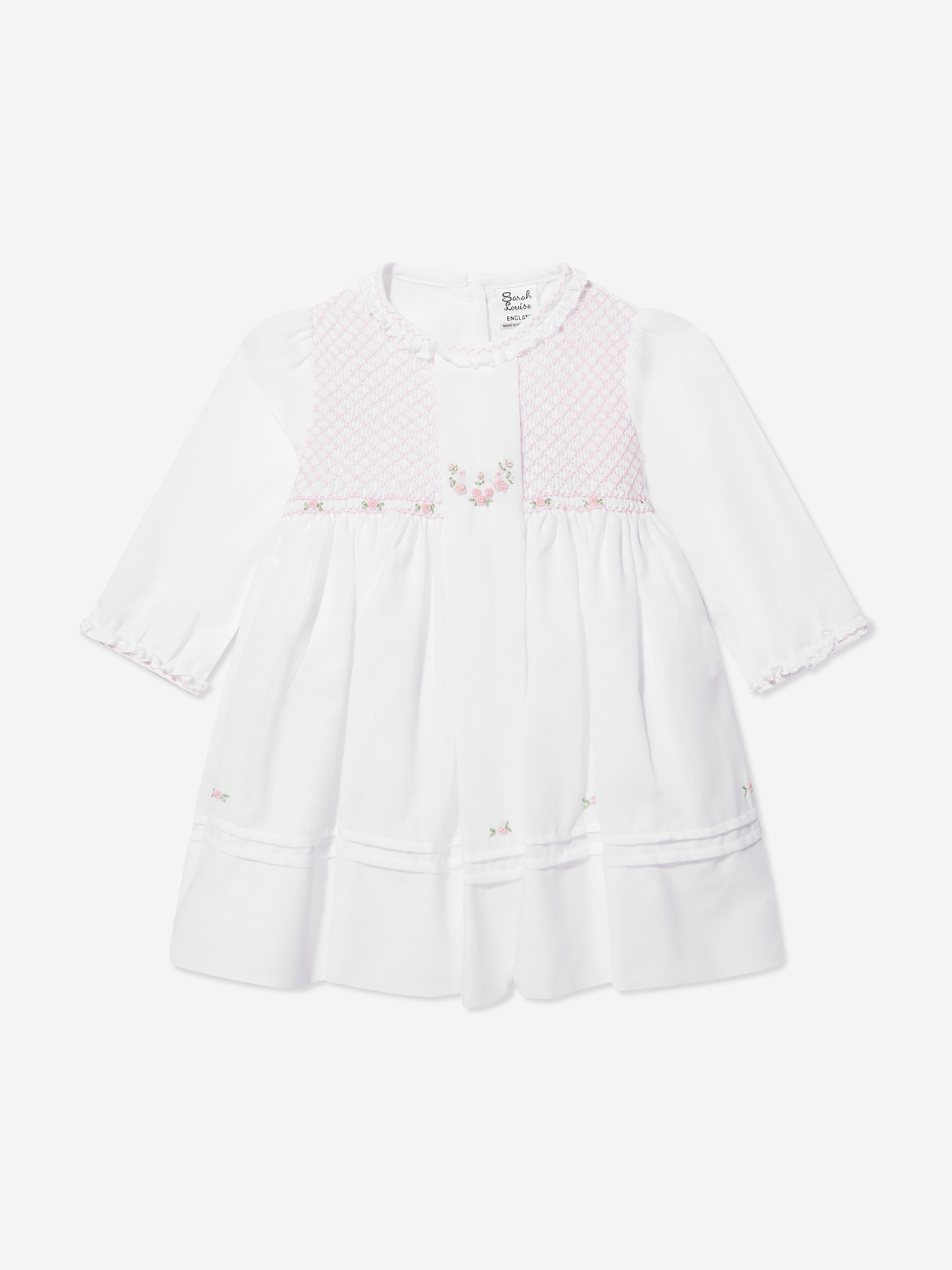 Baby Girls Embroidered Dress in White | Childsplay Clothing